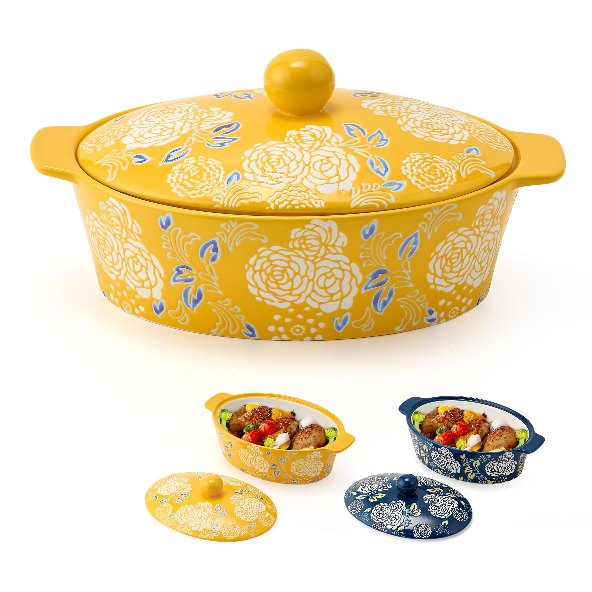 Jemirry Ceramic Casserole Dish With Lid, Baking Dish Lasagna Pans for ...