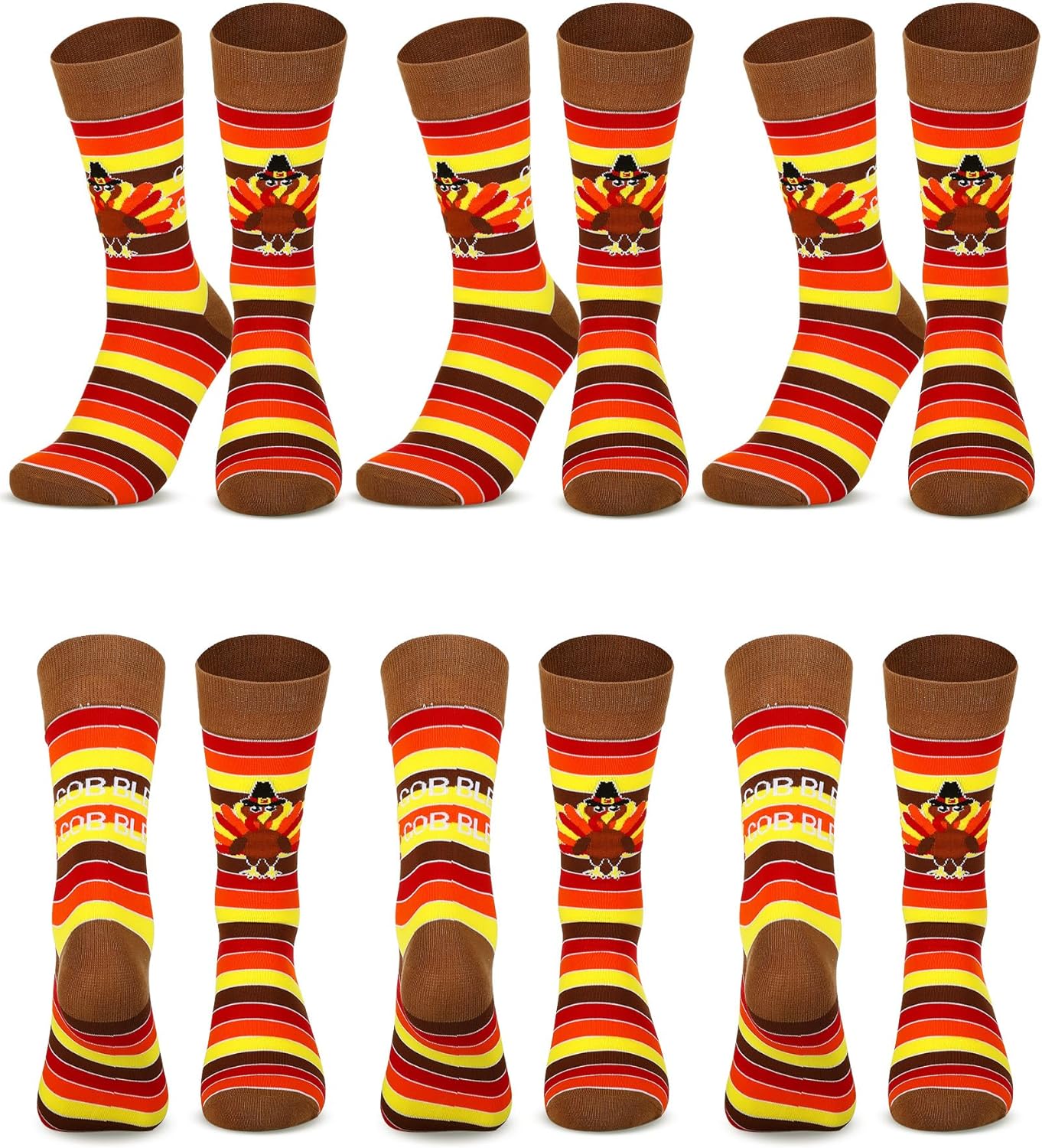Amazon.com: Liitrsh 6 Pairs Thanksgiving Socks Turkey Printed Mid Calf ...