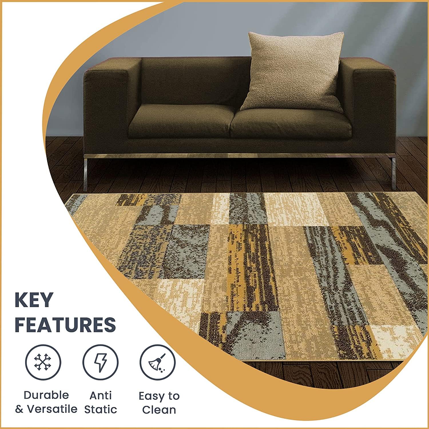 Snapklik.com : Indoor Area Rug, Jute Backed, Modern Geometric Patchwork ...