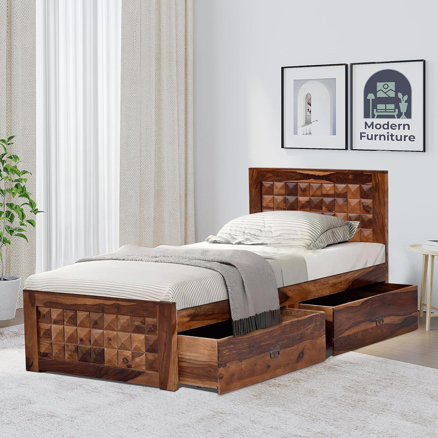SONA ART & CRAFTS Solid Sheesham Wood Single Bed with Two Drawer ...