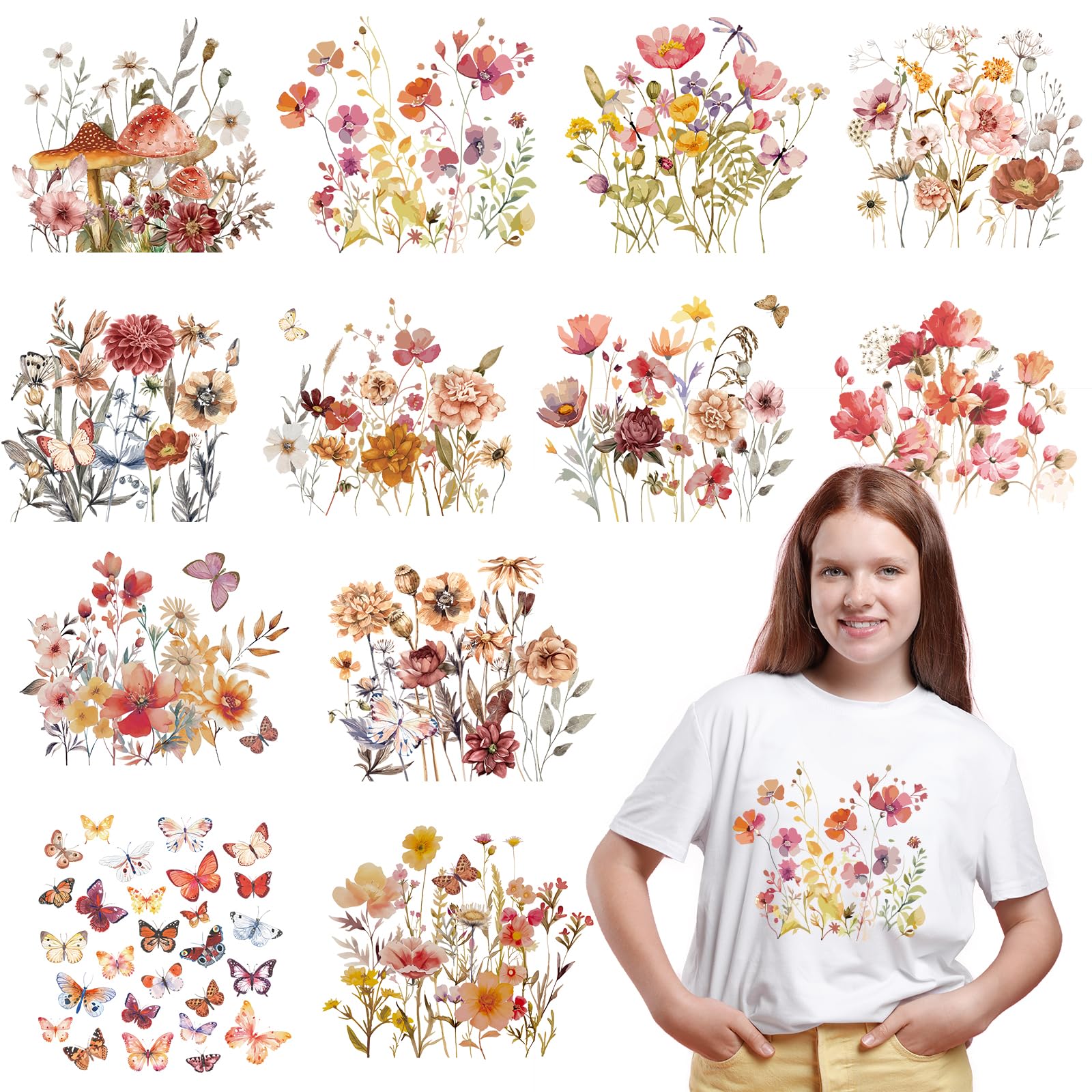 Amazon.com: Rngmsi Dtf Transfers Ready to Press - 12 Pcs Flower Iron on ...