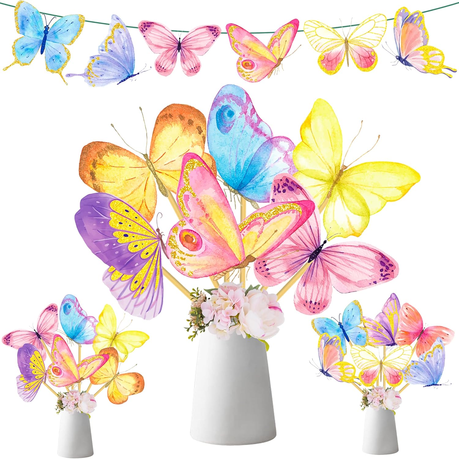 Amazon.com: Butterfly Party Table Centerpieces Sticks Decoration 24pcs ...