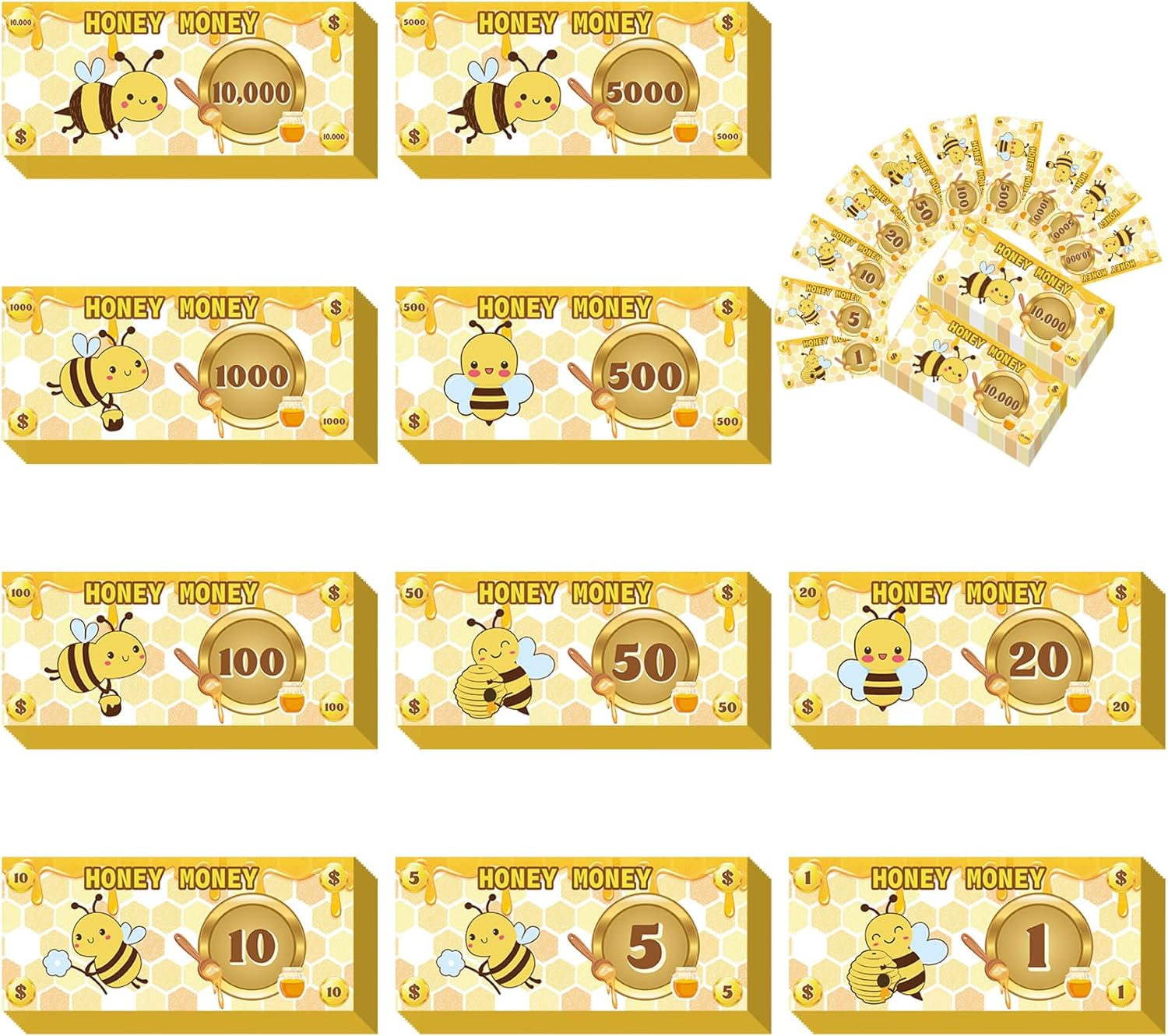 Amazon.com : Weekgrat 100 Pcs Honey Bee Play Money Replacement Play ...