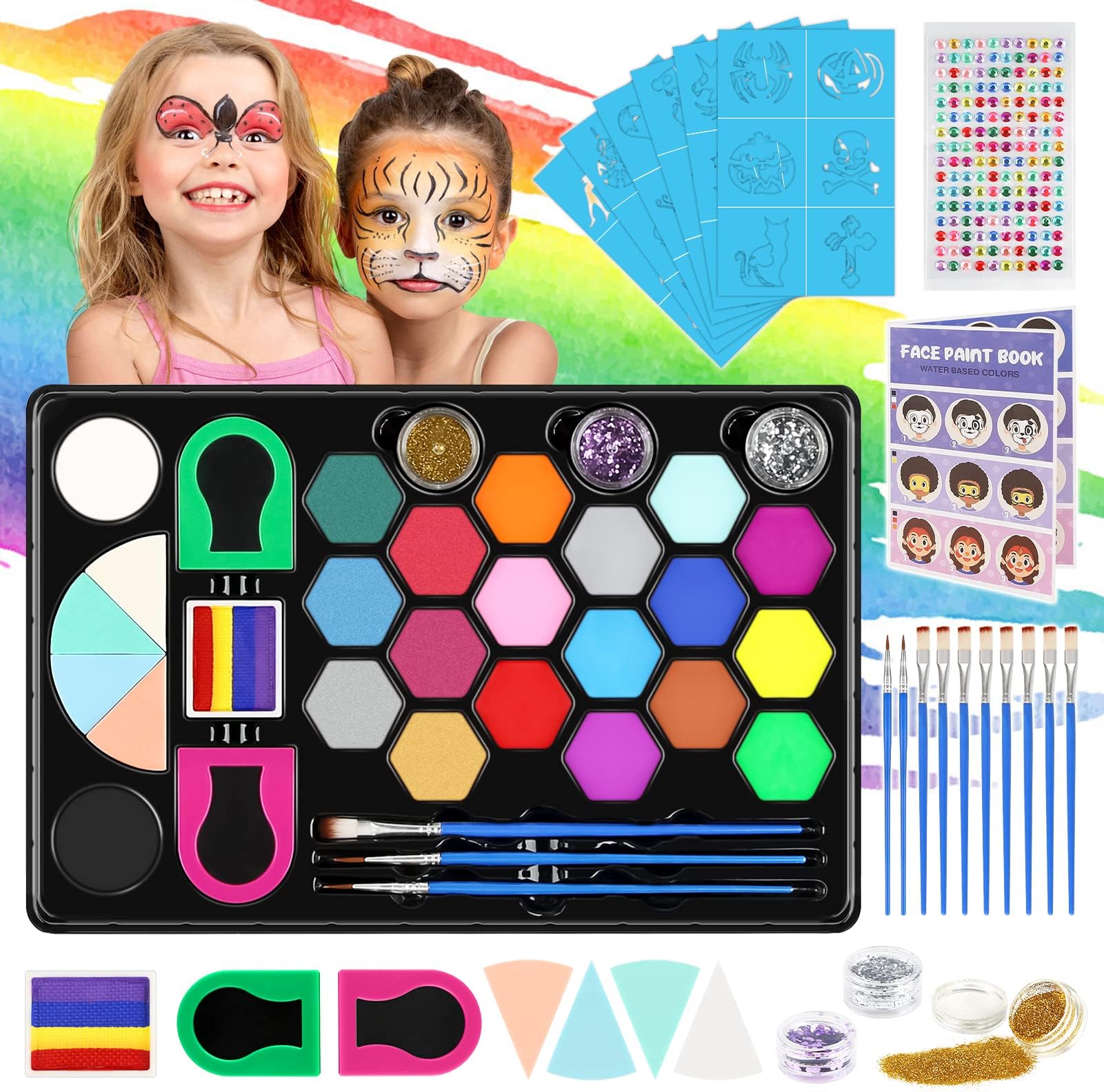 Amazon.com : Face Painting Kit with Stencils, 15 Colors Water Based ...