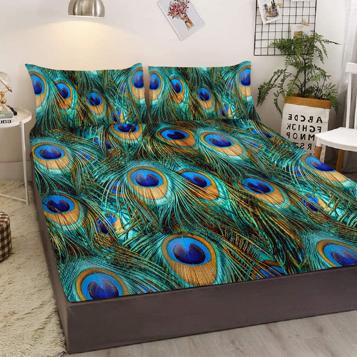 Peacock Feather Bed Sheets Peacock Feather,Hand Embroidered Pure