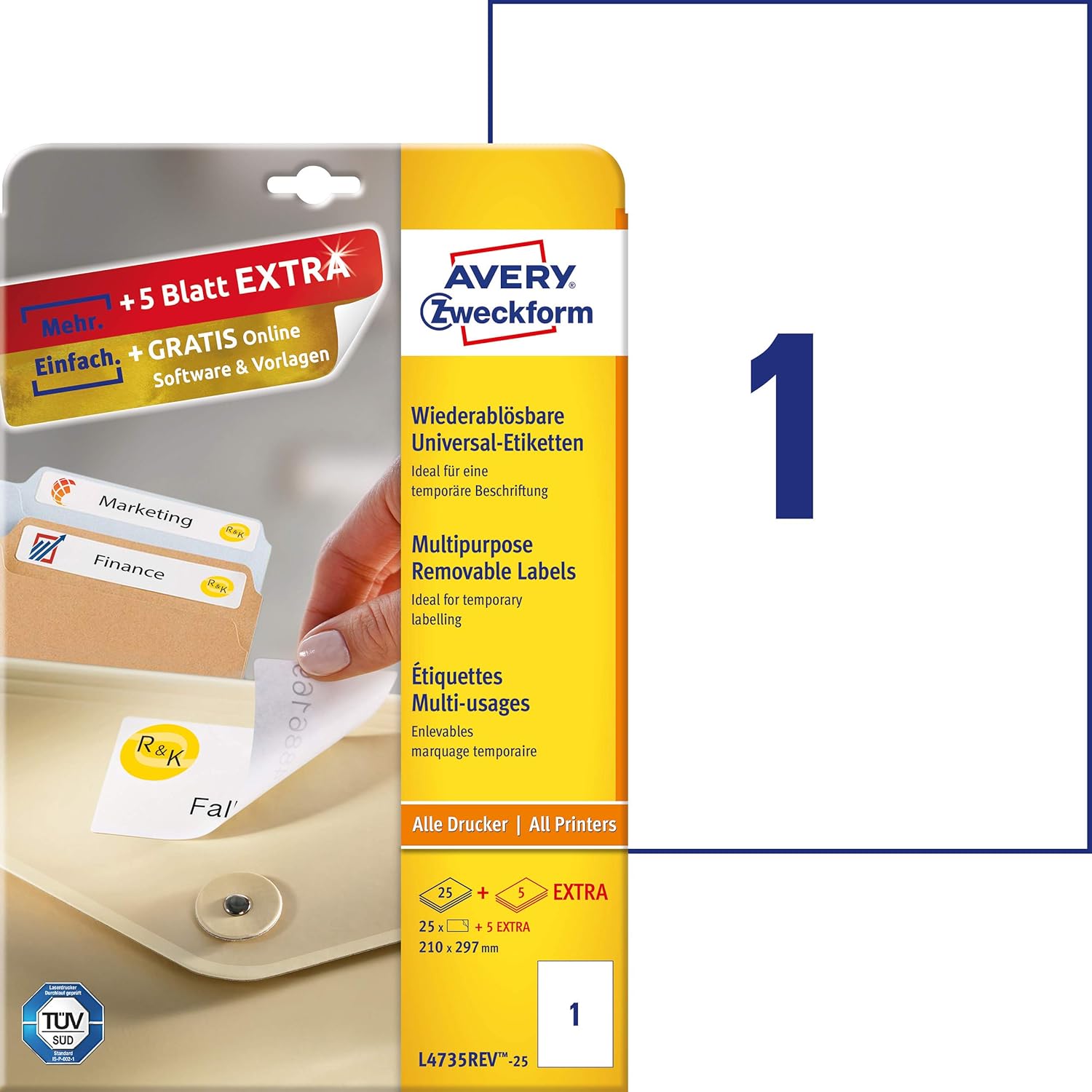 Amazon.com : Avery Zweckform L4735REV Universal Labels (25 A4 Removable ...