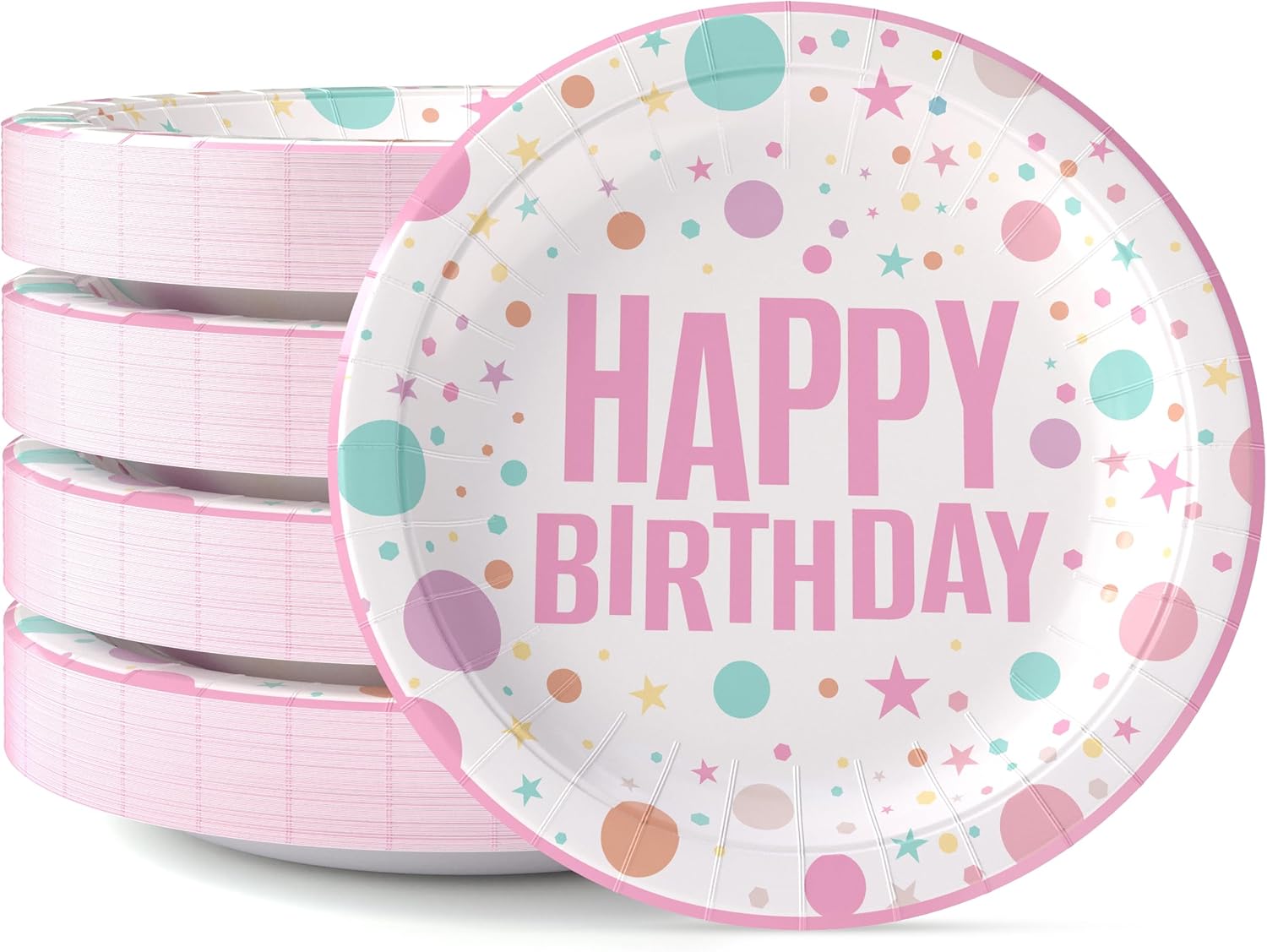 Amazon.com: Exquisite Party Solids 7" Pink Happy Birthday Plates Paper ...