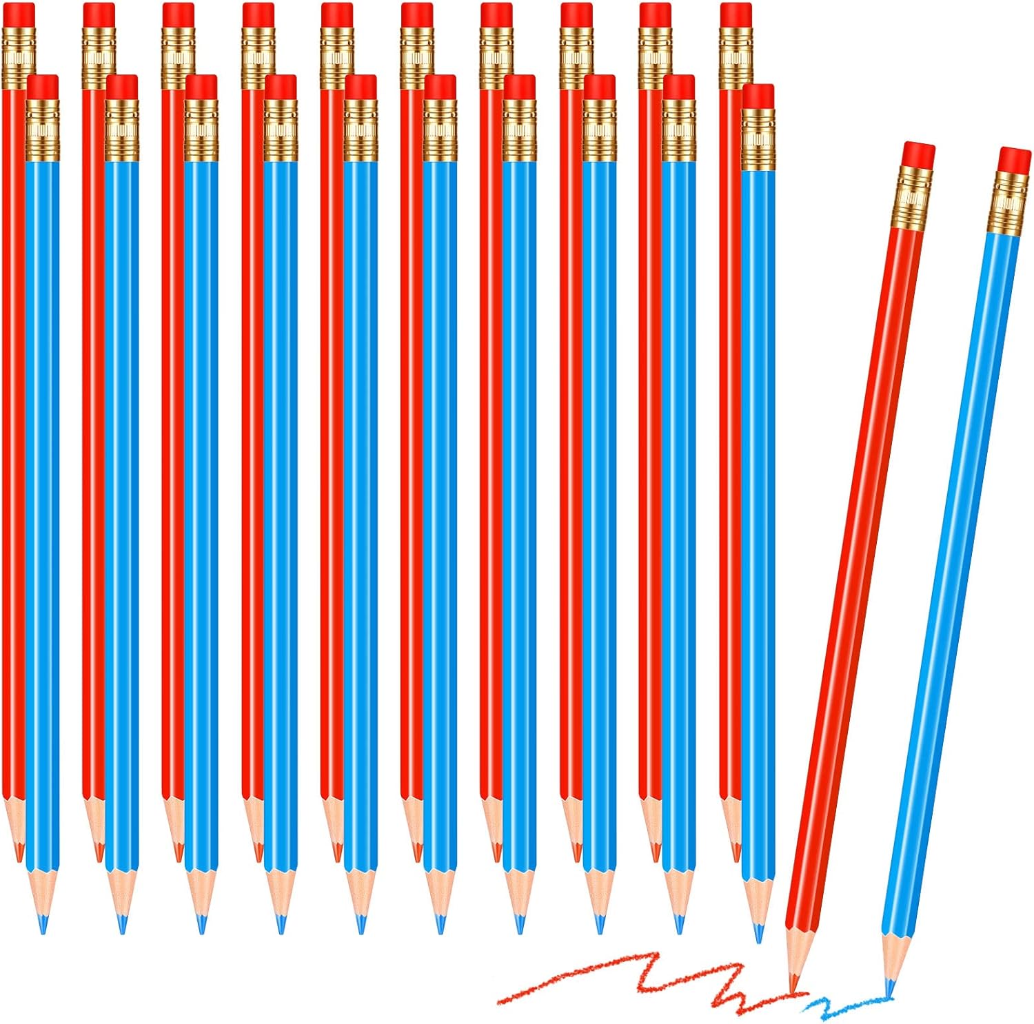 20 Pack Red and Blue Checking Pencils Colored Erasable Pencil Pre ...