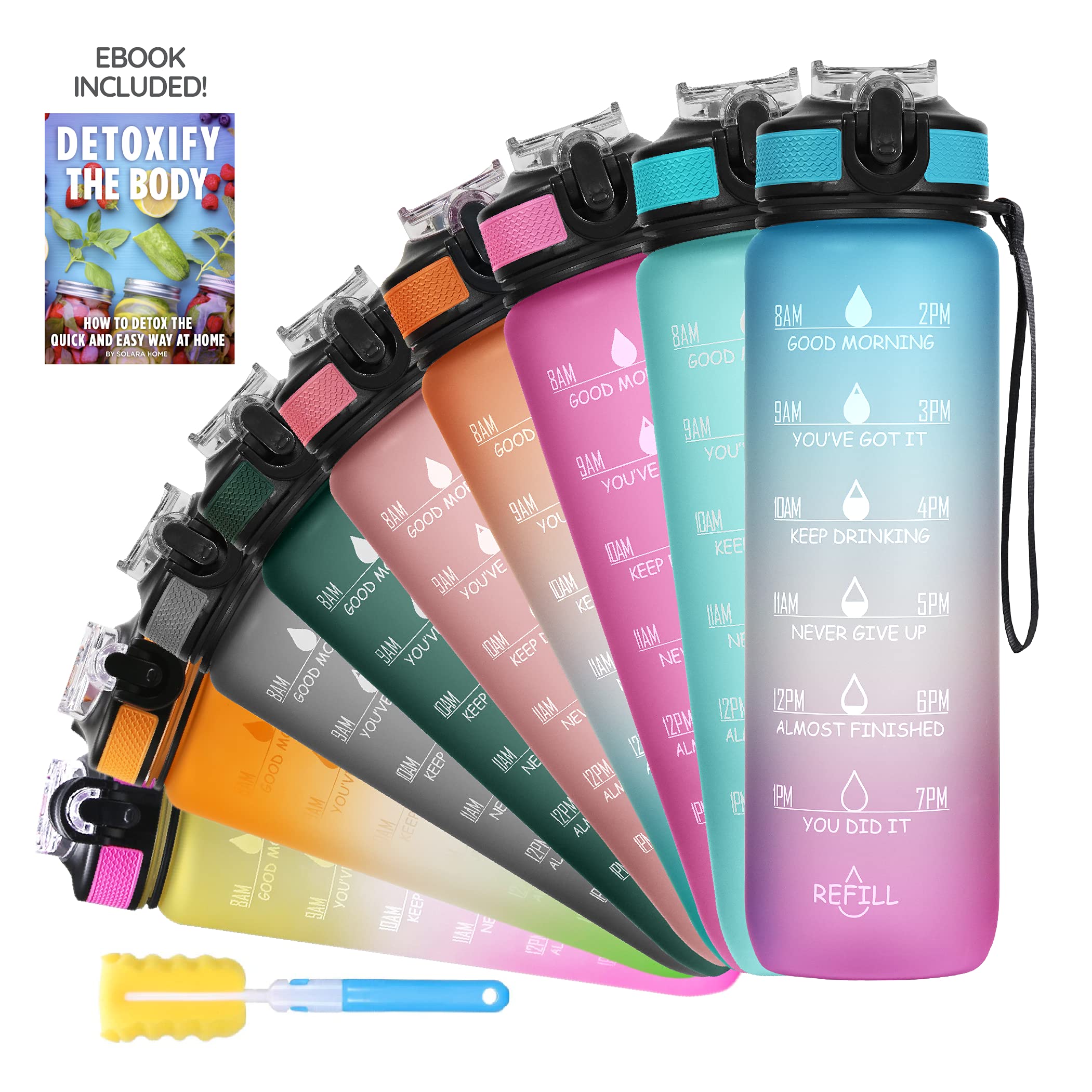 SOLARA Unbreakable Water Bottle 1 L with Motivational Time Marker ...