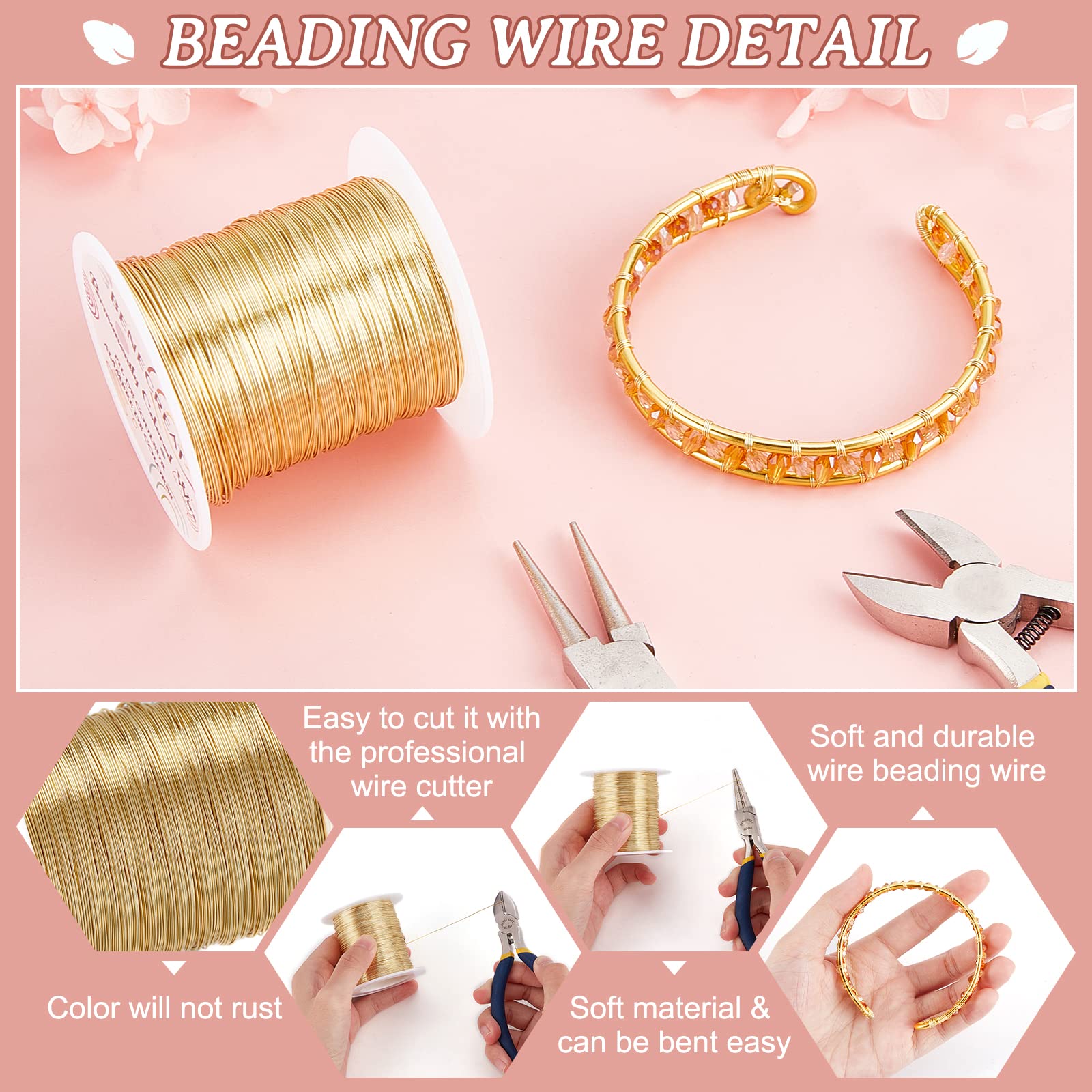 Snapklik.com : 26 Gauge 131 Yards Jewelry Beading Wire Light Gold ...