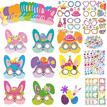 Amazon.com: 24 Sets Bunny Masks Craft Kits Easter Face Masks DIY Paper ...