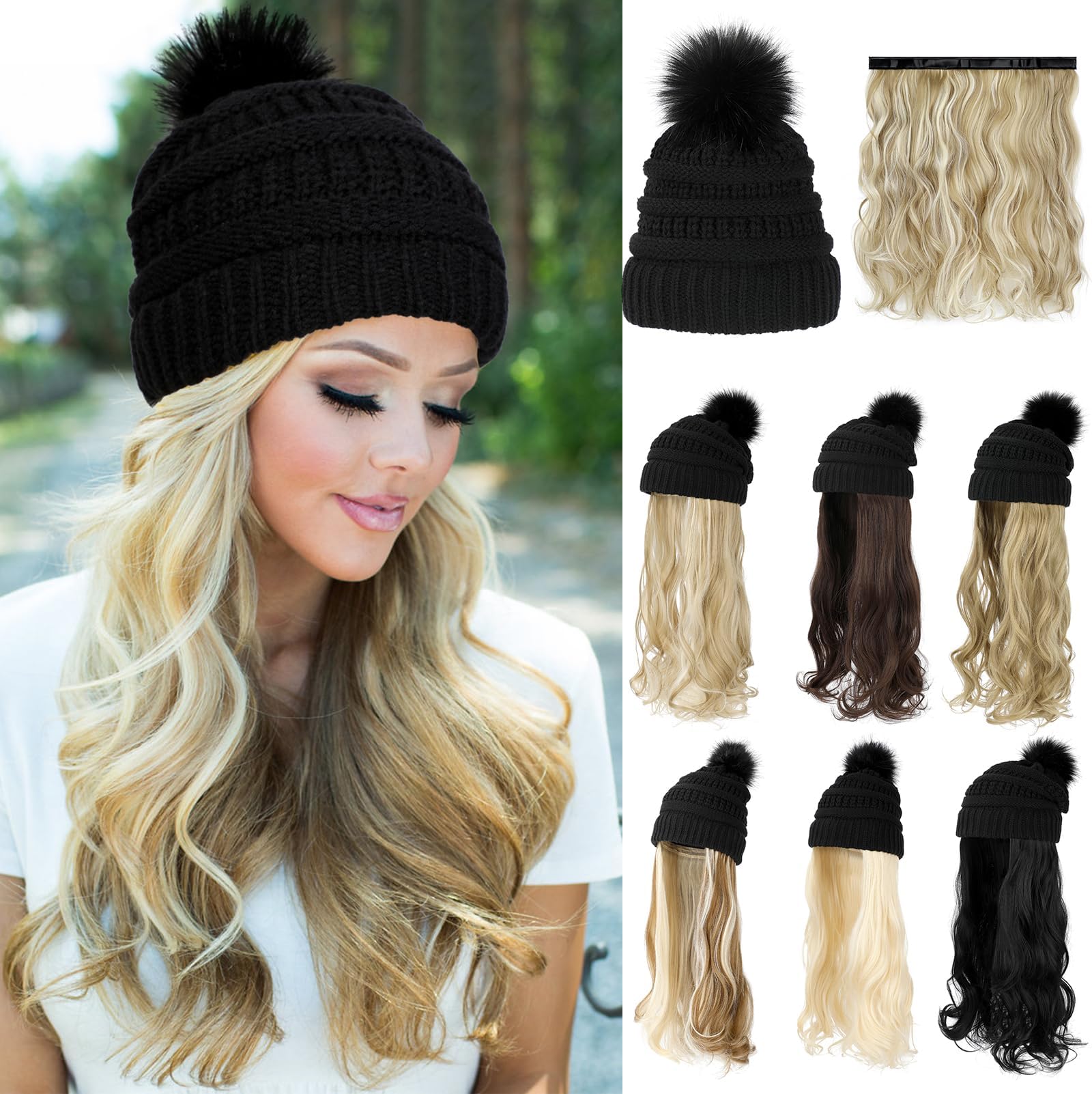 Amazon.com : Beanie Hat Wigs - 27'' Hair Extensions Adjustable Wig Hat ...