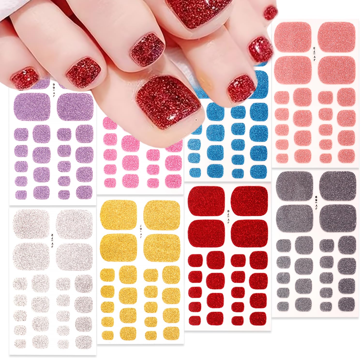 Amazon.com: 8 Sheets Glitter Toe Nail Stickers Full Nail Wraps 3D Solid ...