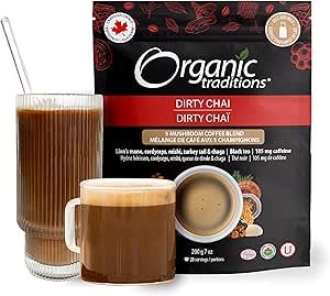 Organic Traditions Dirty Chai Mushroom Coffee, Made in Canada, Instant 5-Blend Mushroom Coffee ...