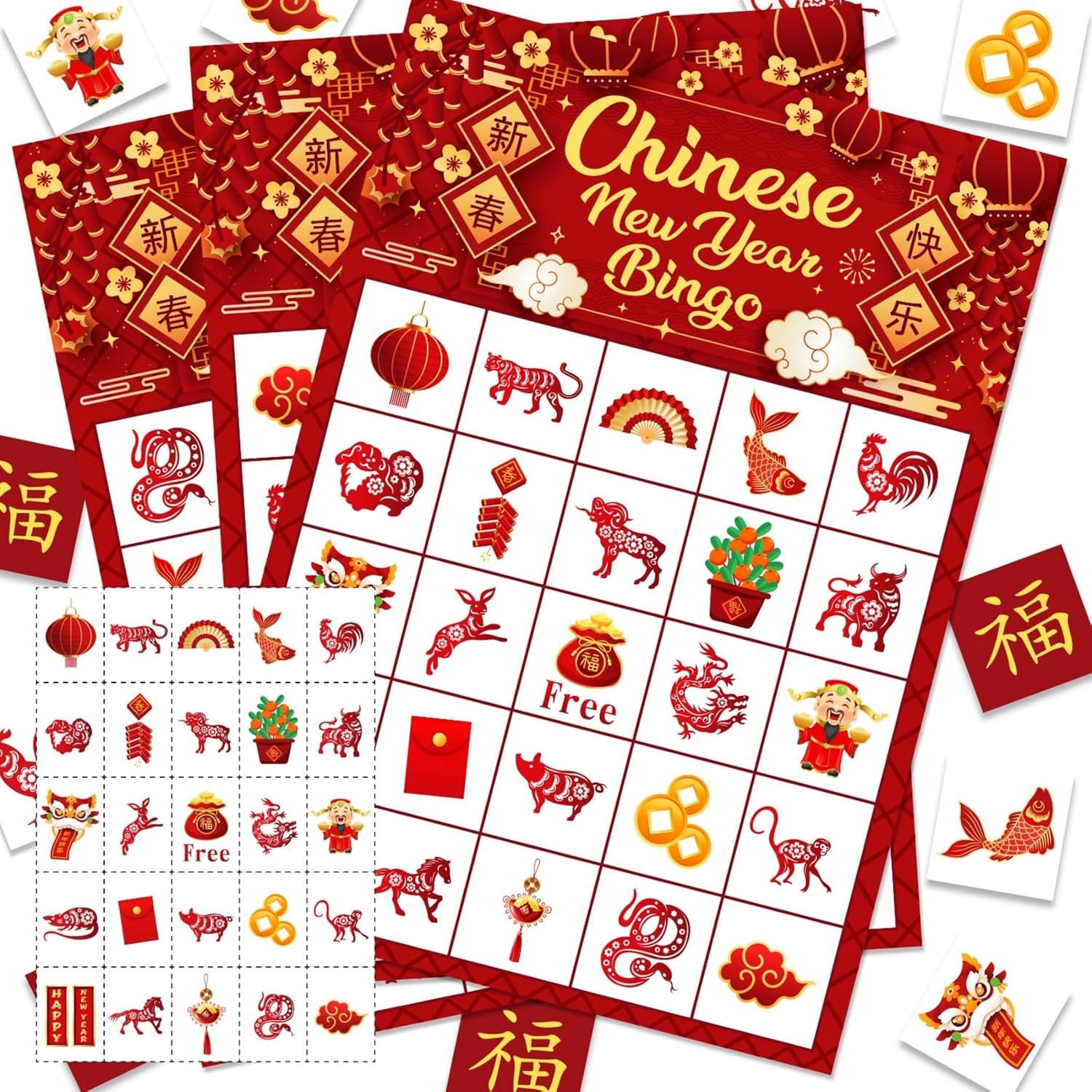 Amazon.com: YVAINE Chinese New Year Bingo Game with 24 Players, Chinese ...