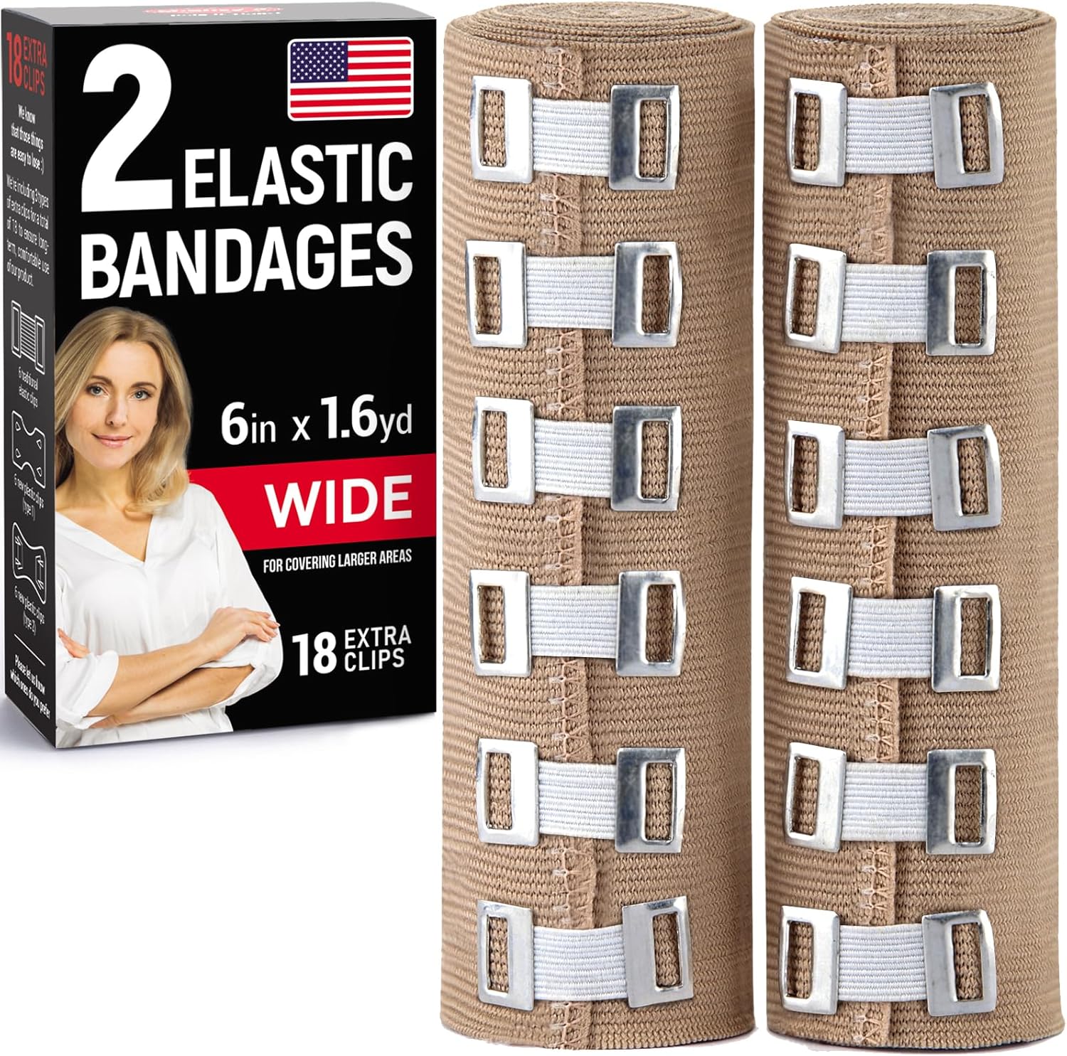 Amazon.com: Premium Elastic Bandage Wrap – 2pk + 18 Extra Clips – 6 in ...