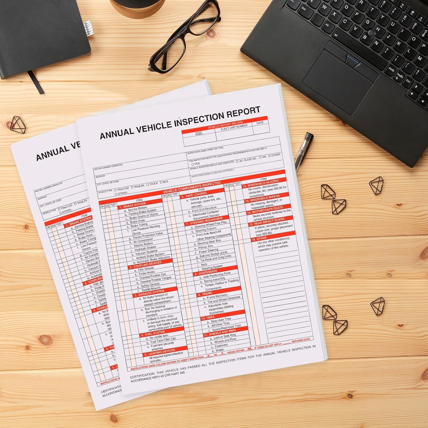 Vehicle Inspection Report Forms 50-Pack - DOT Annual Inspection Forms ...