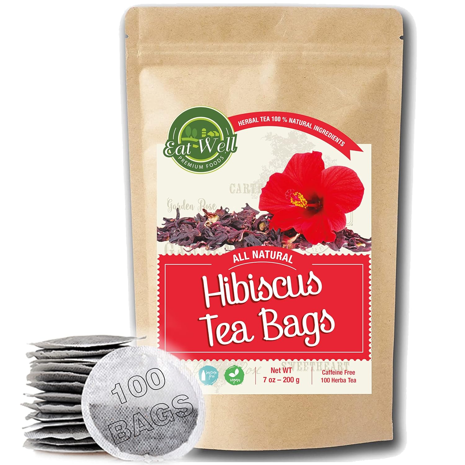 Amazon.com : Eat Well Hibiscus Tea Bags, 100 Tea Bags (7 oz) of Hibiscus Leaves, Bulk Size Dried ...