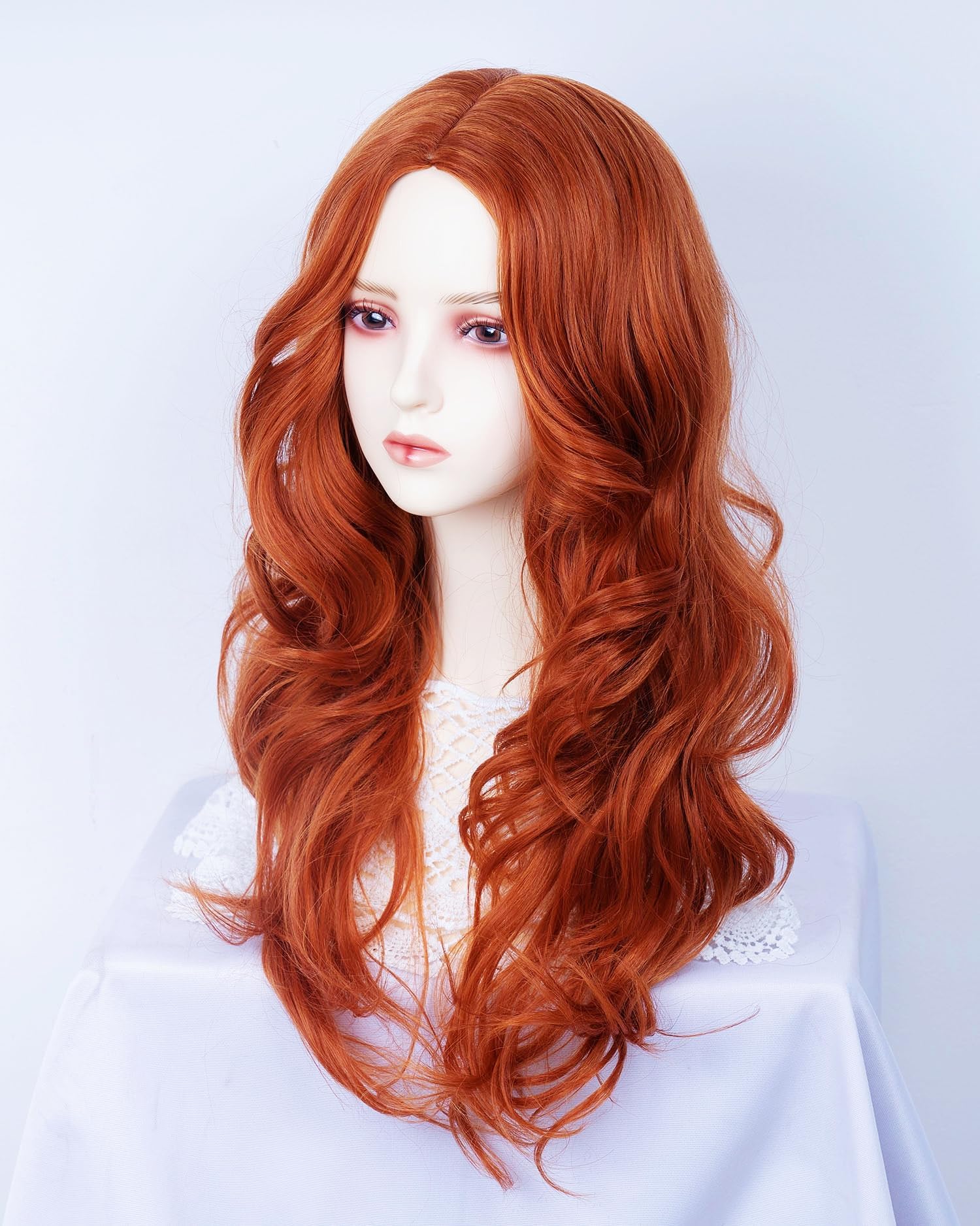 Amazon.com : Gerulyss Copper Red Wig for Women Long Wavy Auburn Middle ...
