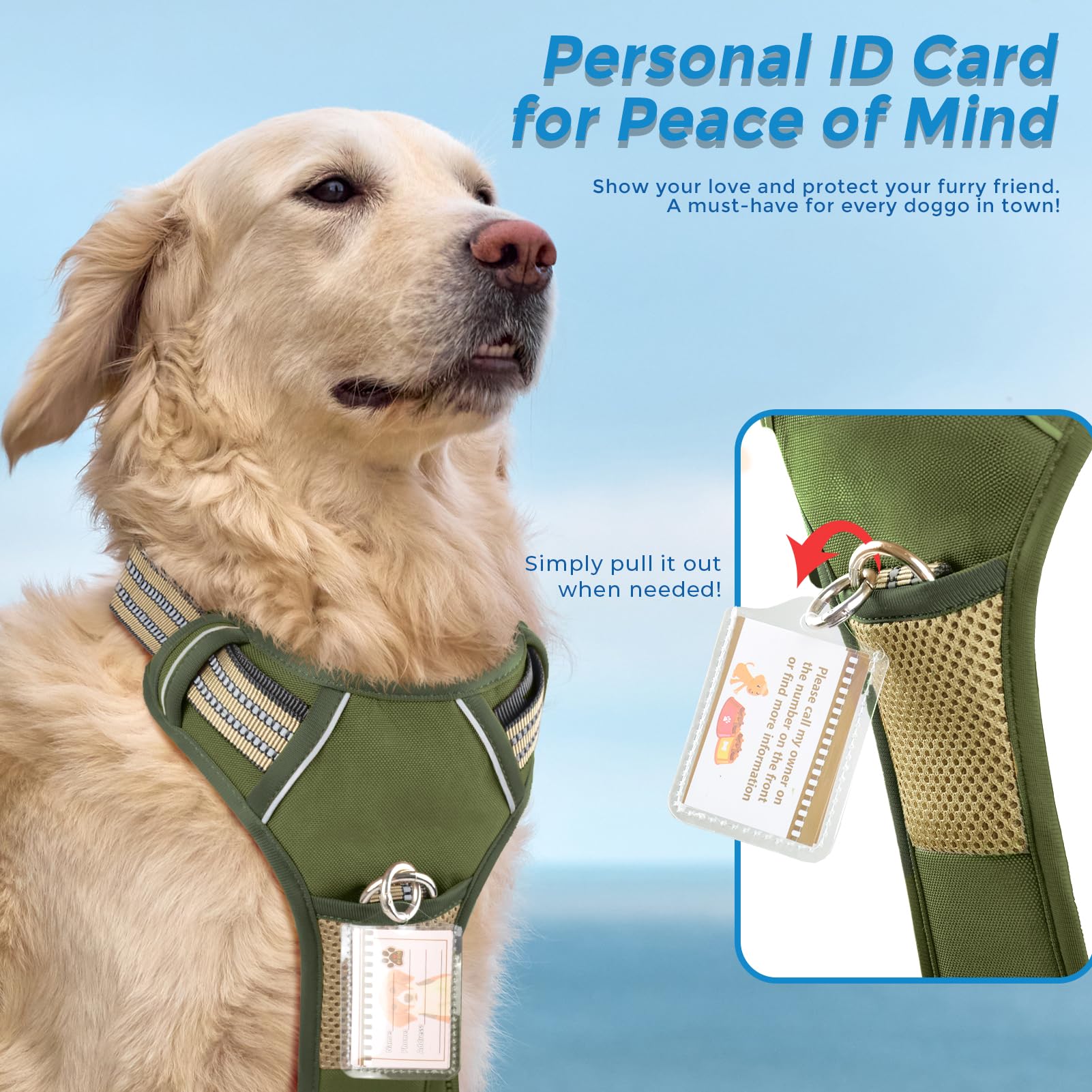 Dog Harness, No Pull Dog Harness with ID Card Reflective Adjustable ...
