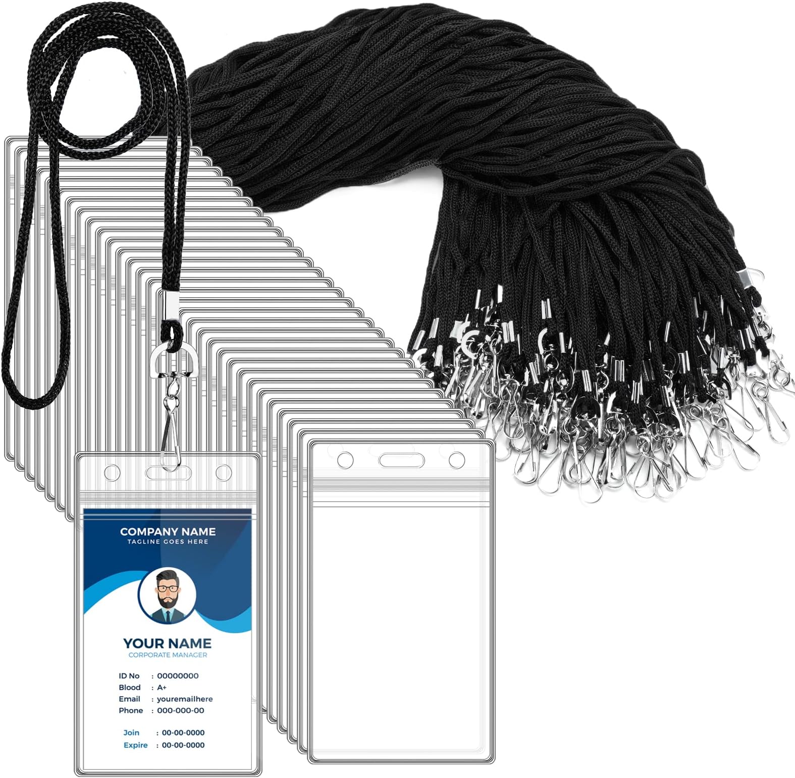 Amazon.com : 50 Pack Clear Plastic Vertical Name Tag Badge Holder and ...