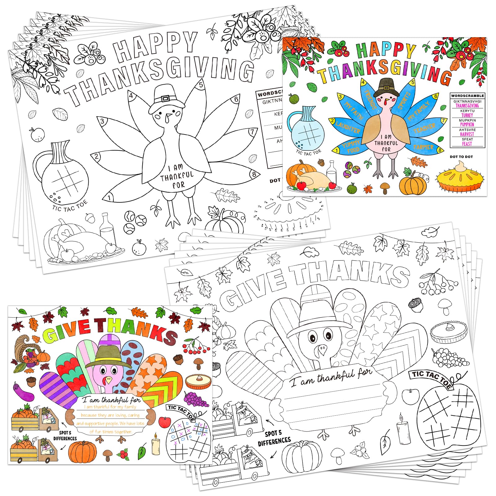 Amazon.com: HEYINSHEN Thanksgiving Coloring Placemats for Kids 16PCS ...