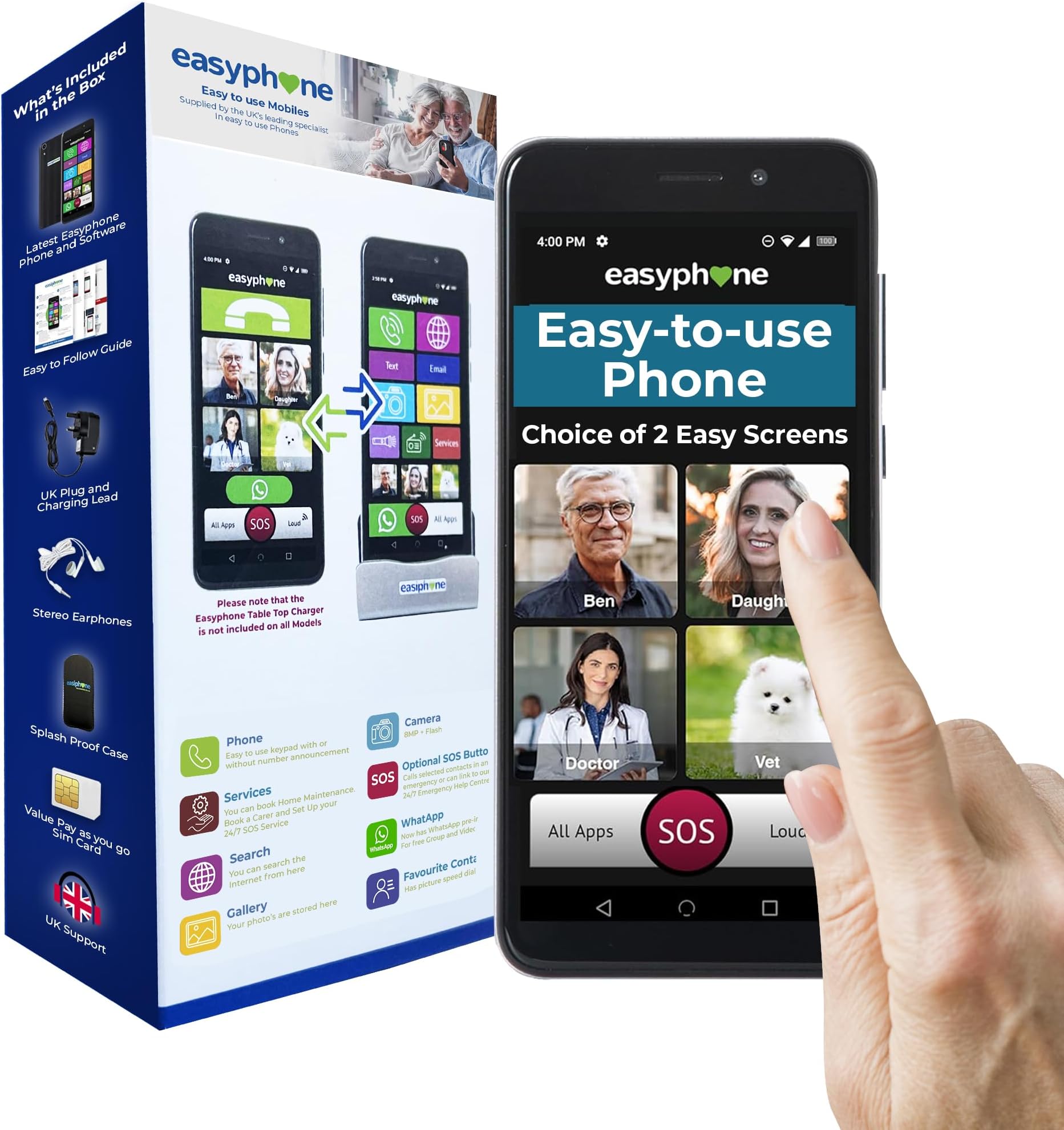 Easyphone® Easy to Use SmartPhone for Seniors - Unlocked- Mobile Phone ...