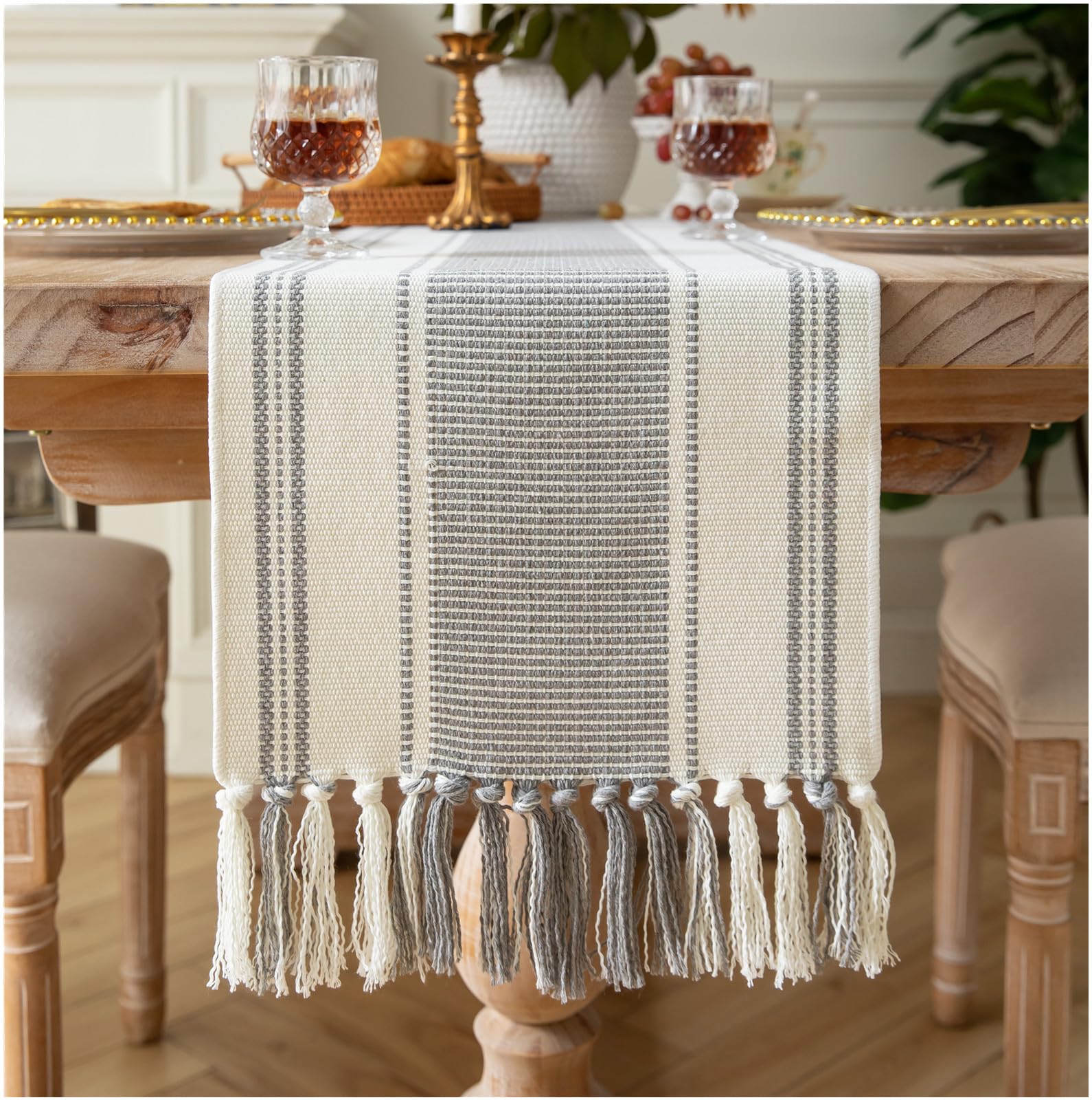 Amazon.com: Caflife Boho Table Runner Grey Stripe for Modern Farmhouse ...