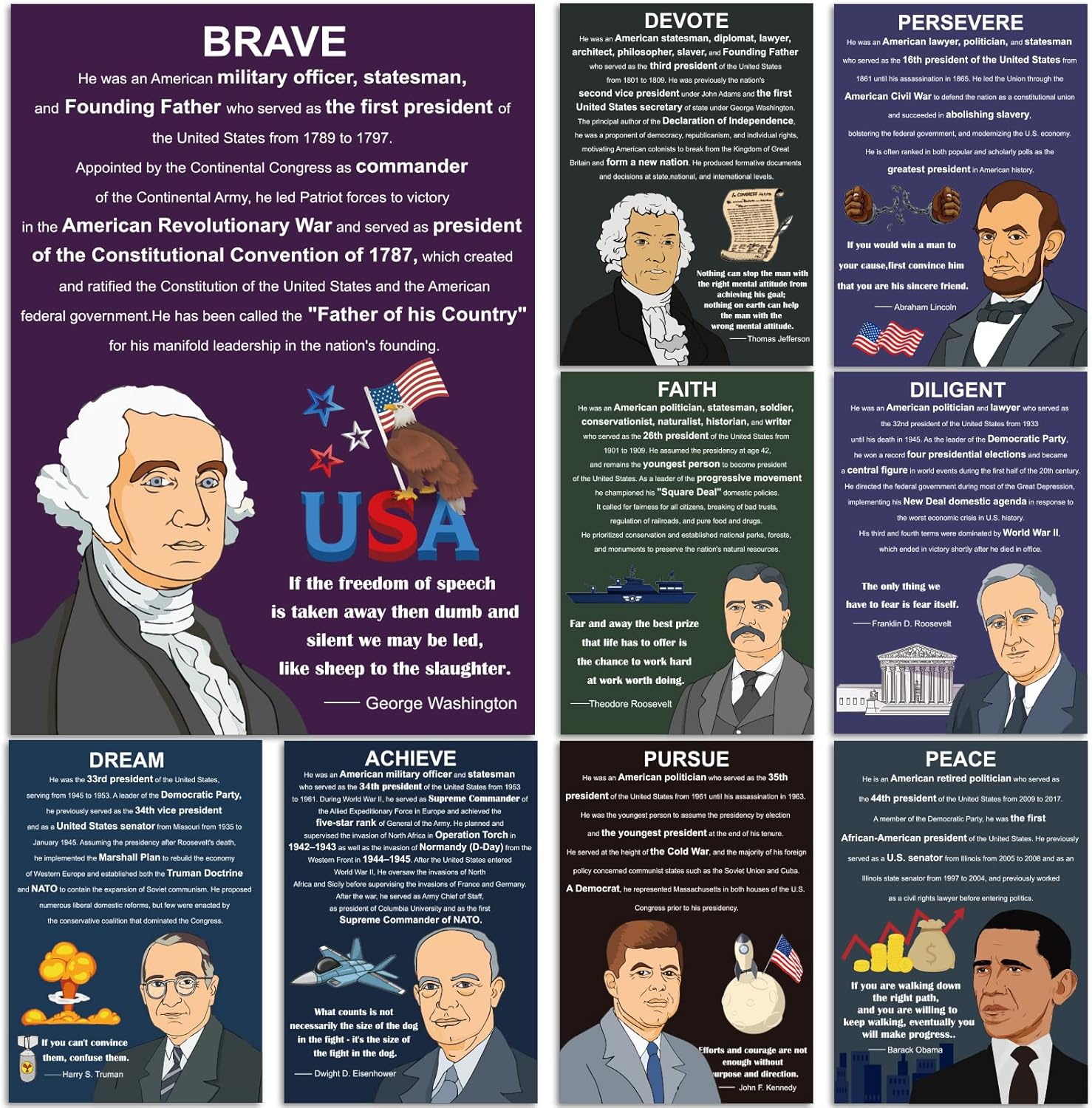 Amazon.com: 9 Pieces Presidents of the United States Posters Famous ...