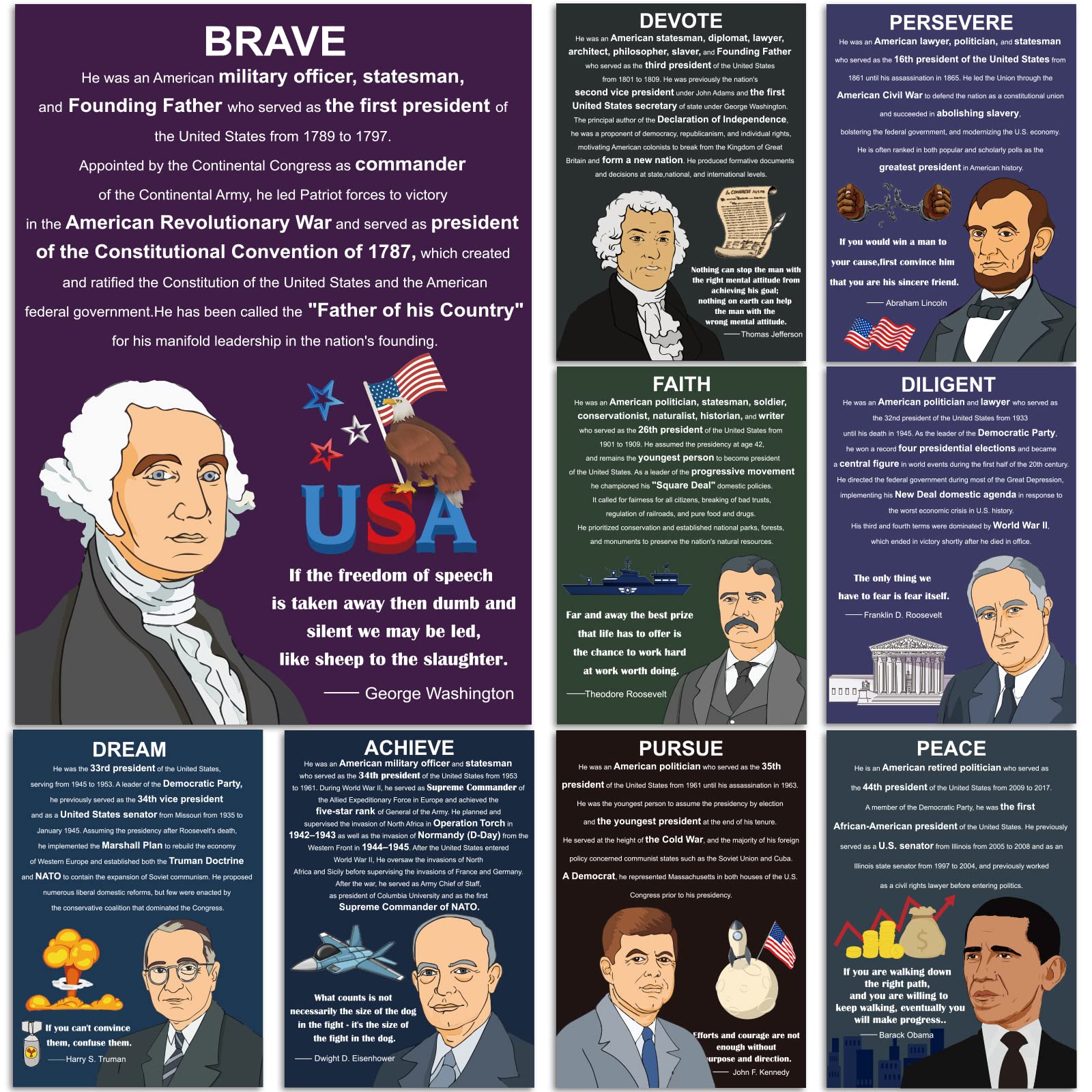 Amazon.com: 9 Pieces Presidents of the United States Posters Famous ...