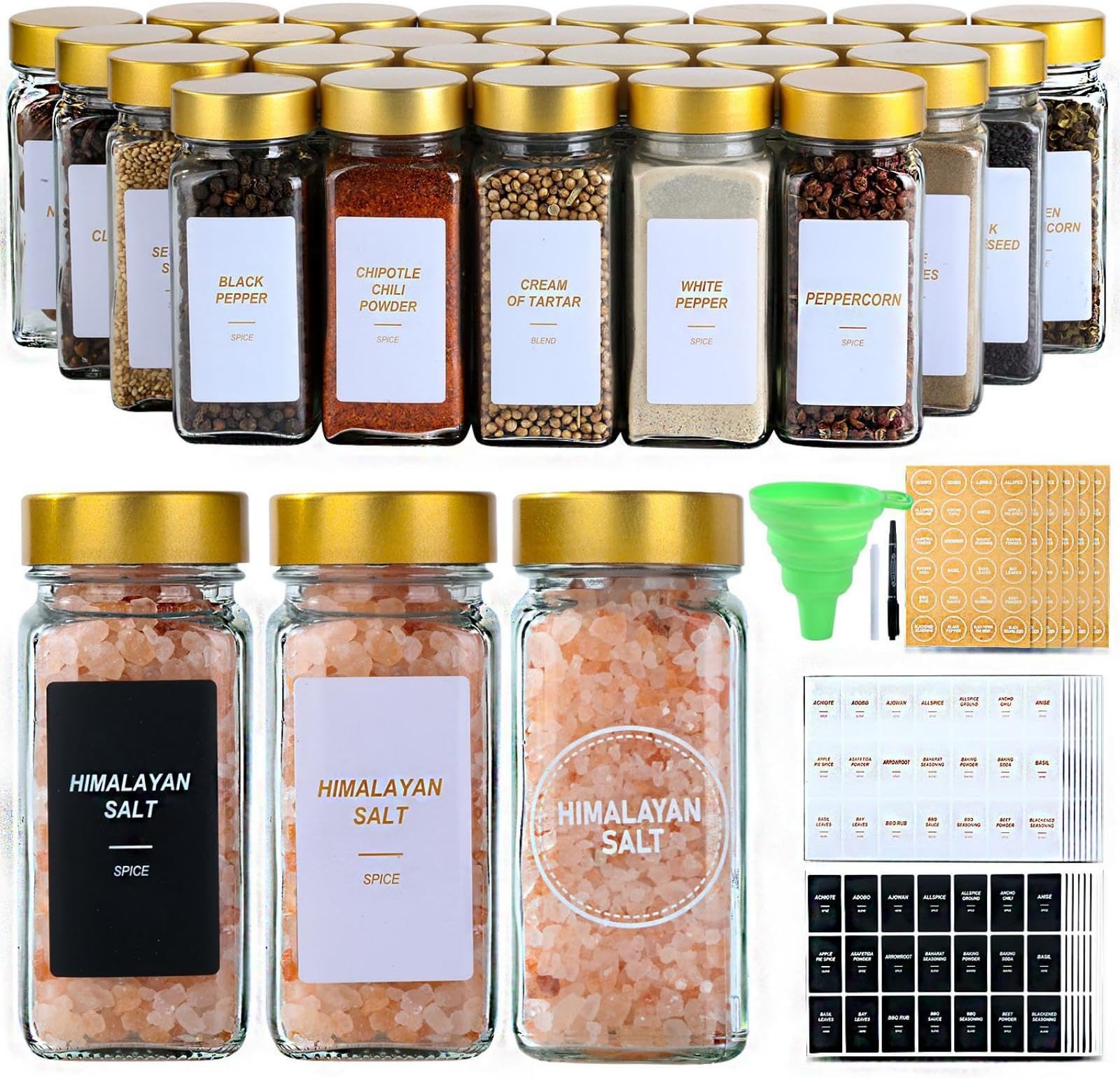 Amazon.com: JARXSUN Glass Spice Jars with Label, 36 Pcs Spice Jars with ...
