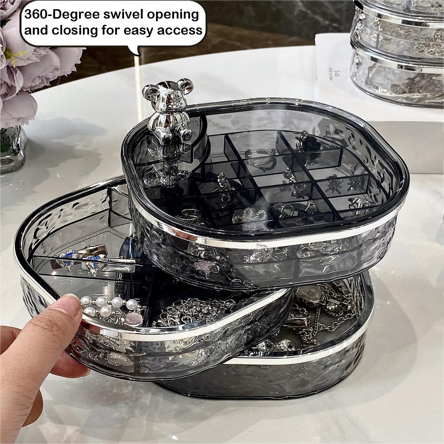 Rotating Jewelry Organizer 3 Layer Box - Clear Acrylic Storage With ...