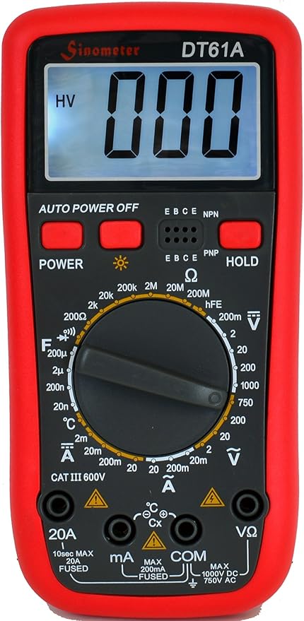 Sinometer DT61A, AC DC Current 20A Digital Multimeter with Temperature ...
