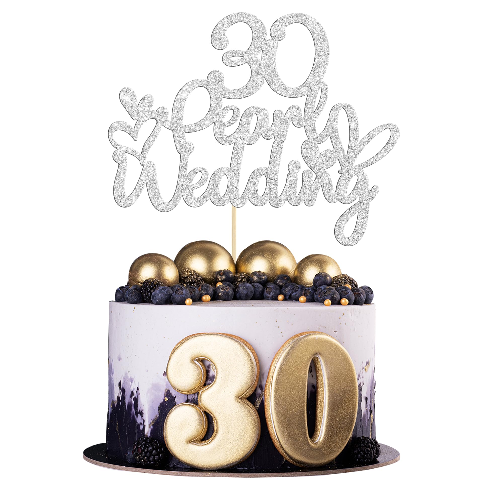 Amazon.com: Gyufise 1Pcs 30 Pearl Wedding Cake Topper Glitter 30 Pearl ...
