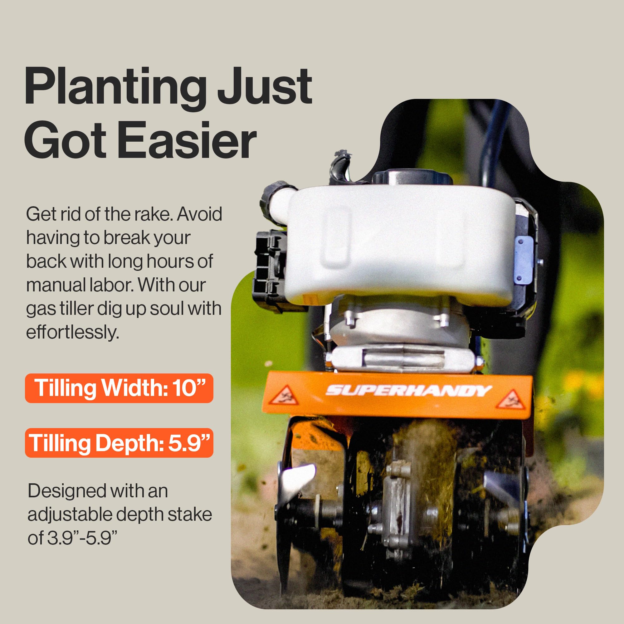 Snapklik.com : SuperHandy 50cc 2 Stroke Gas Mini Tiller Cultivator ...