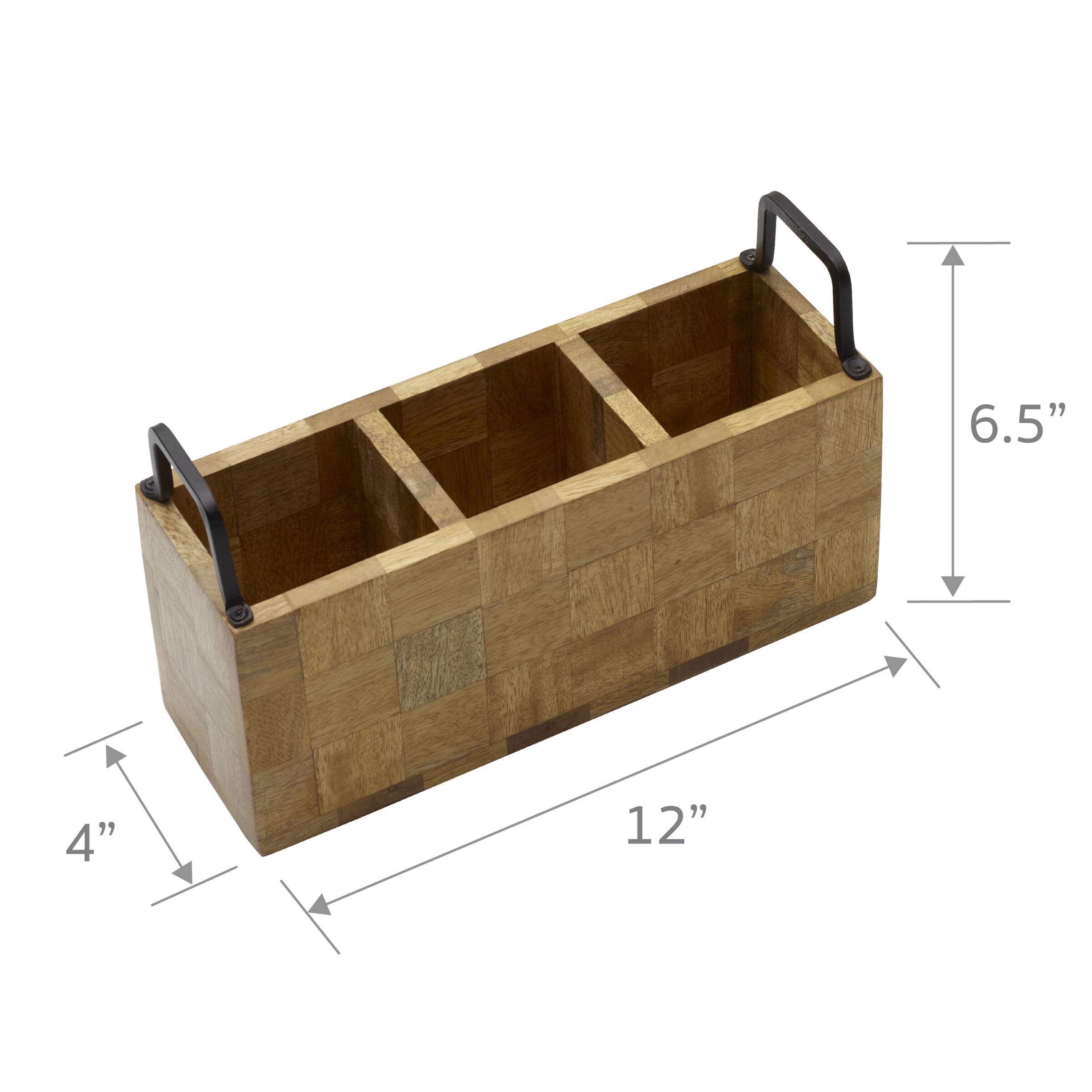 Snapklik.com : Gourmet Basics By Mikasa Avery Checkered Wood Flatware Caddy