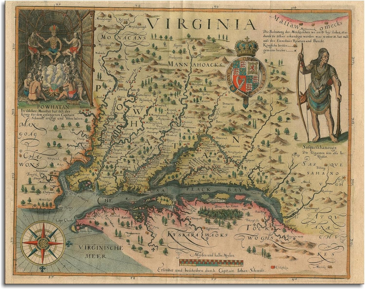 Amazon.com: John Smiths Map VIRGINIA 1627 Vintage Map Canvas Prints ...