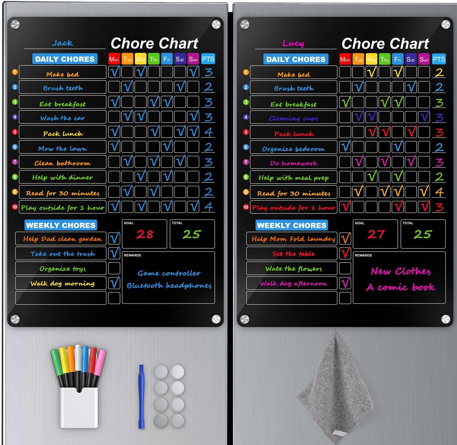 Amazon.com : Acrylic Magnetic Chore Chart for Kids Multiple Kids ...
