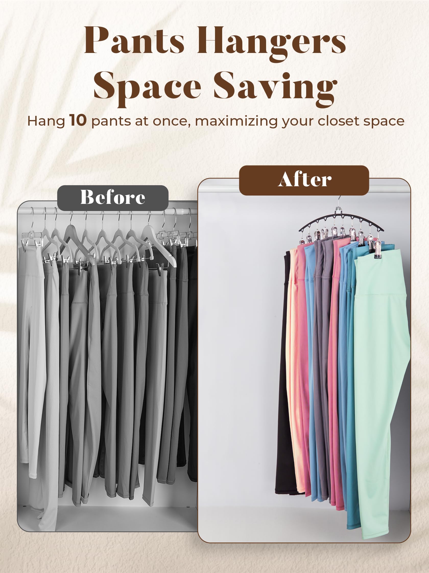 Legging Organizer for Closet, Metal Yoga Pants Hanger 1 Pack w/10 Clips ...