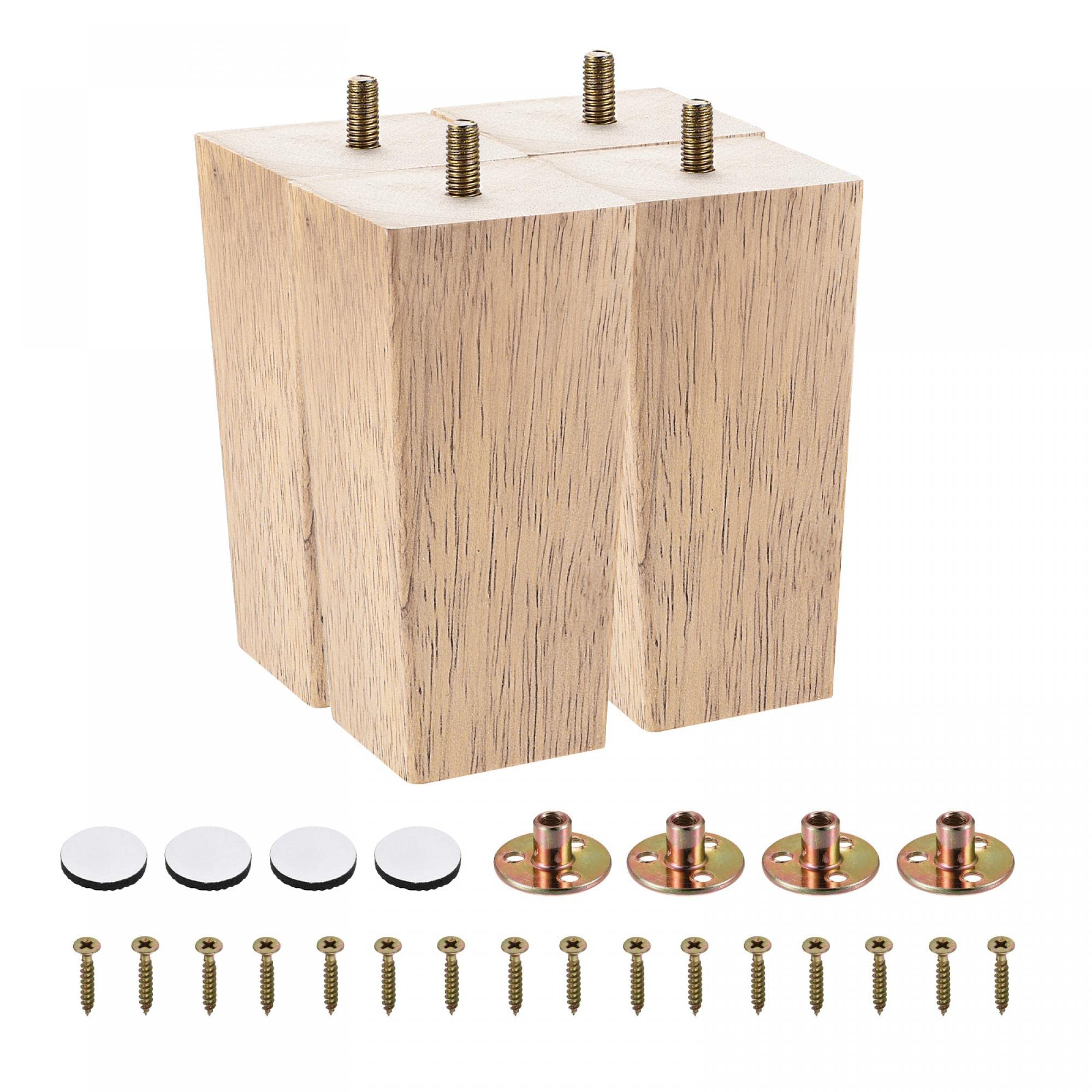 sourcing map Furniture Legs, 6 Inch(150mm) Set of 4 Square Solid Wood ...