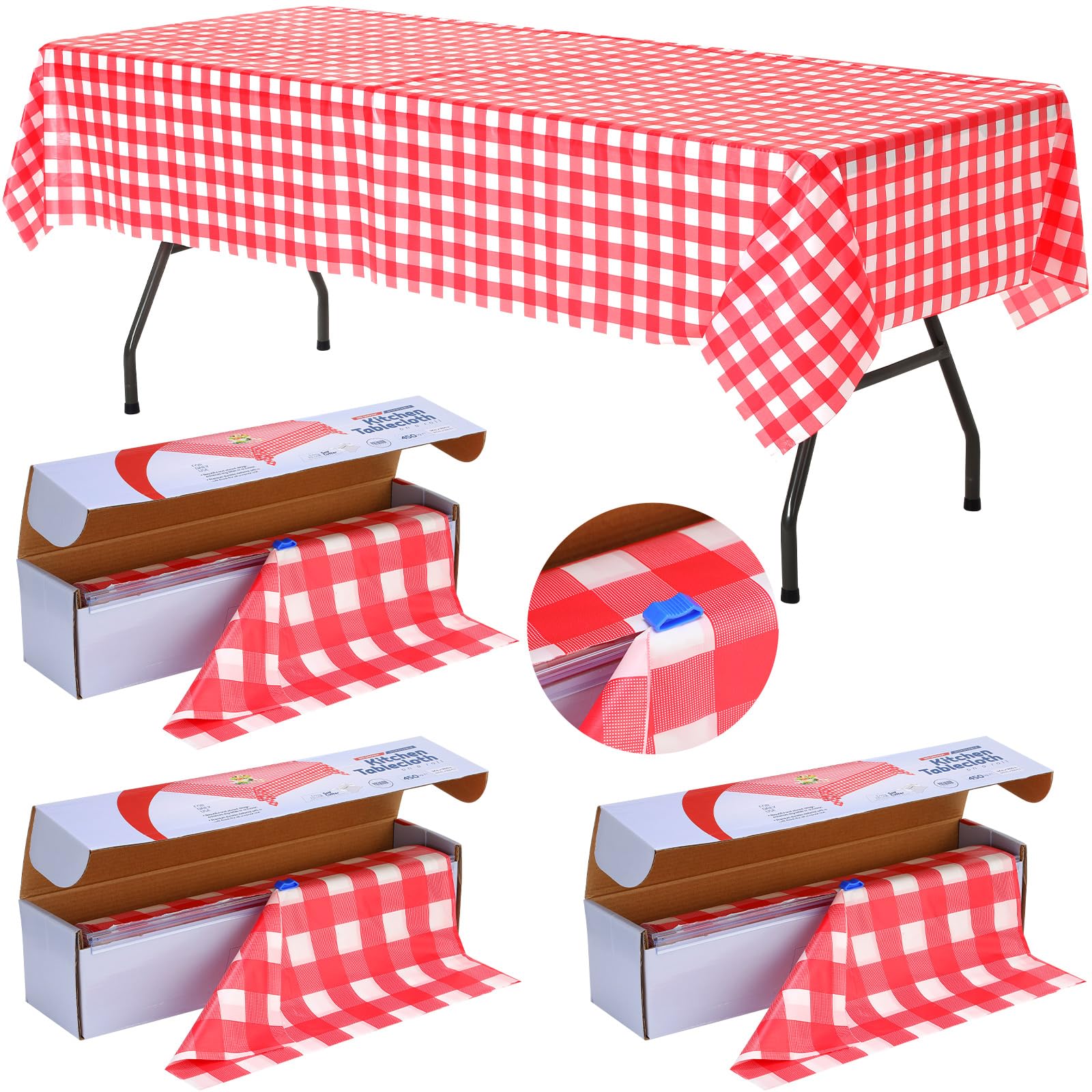 Amazon.com: Preboun 3 Roll Checkered Tablecloth 54 in x 100 FT Plastic ...