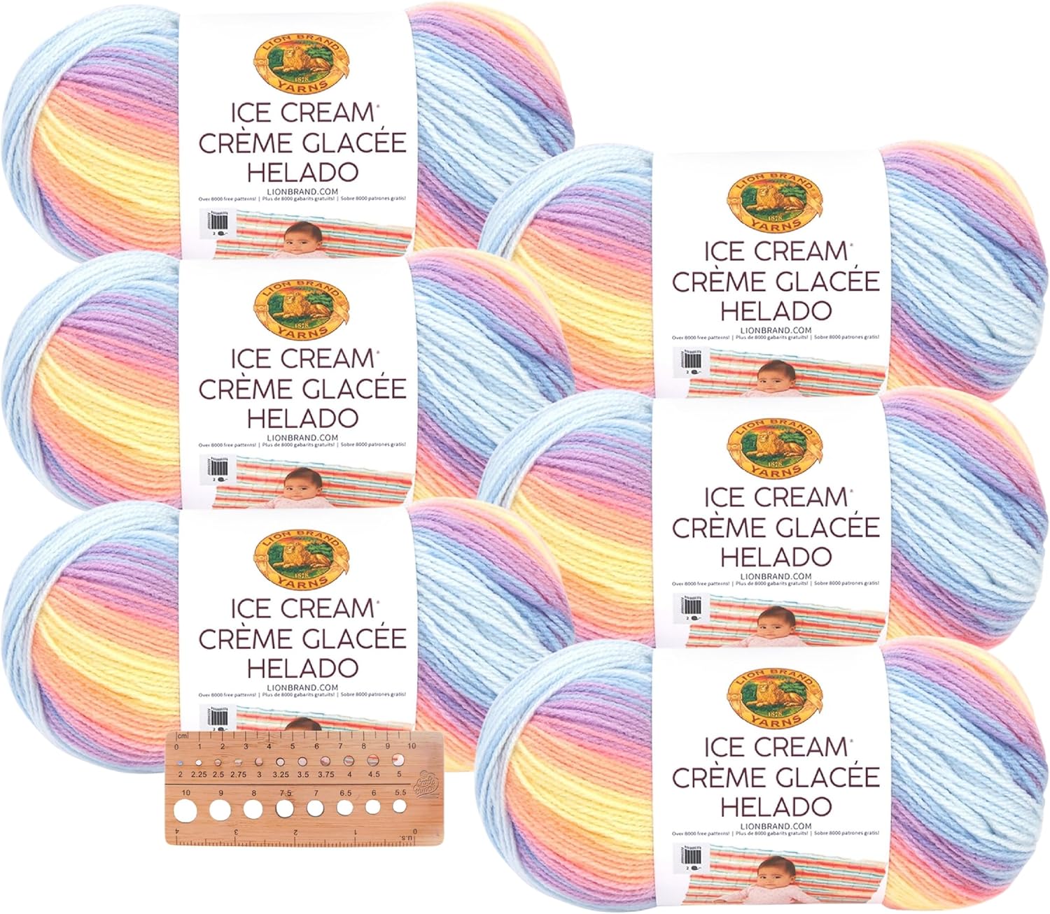 Amazon.com: Lion Brand Yarn - Ice Cream - 6 Pack with Needle Gauge ...
