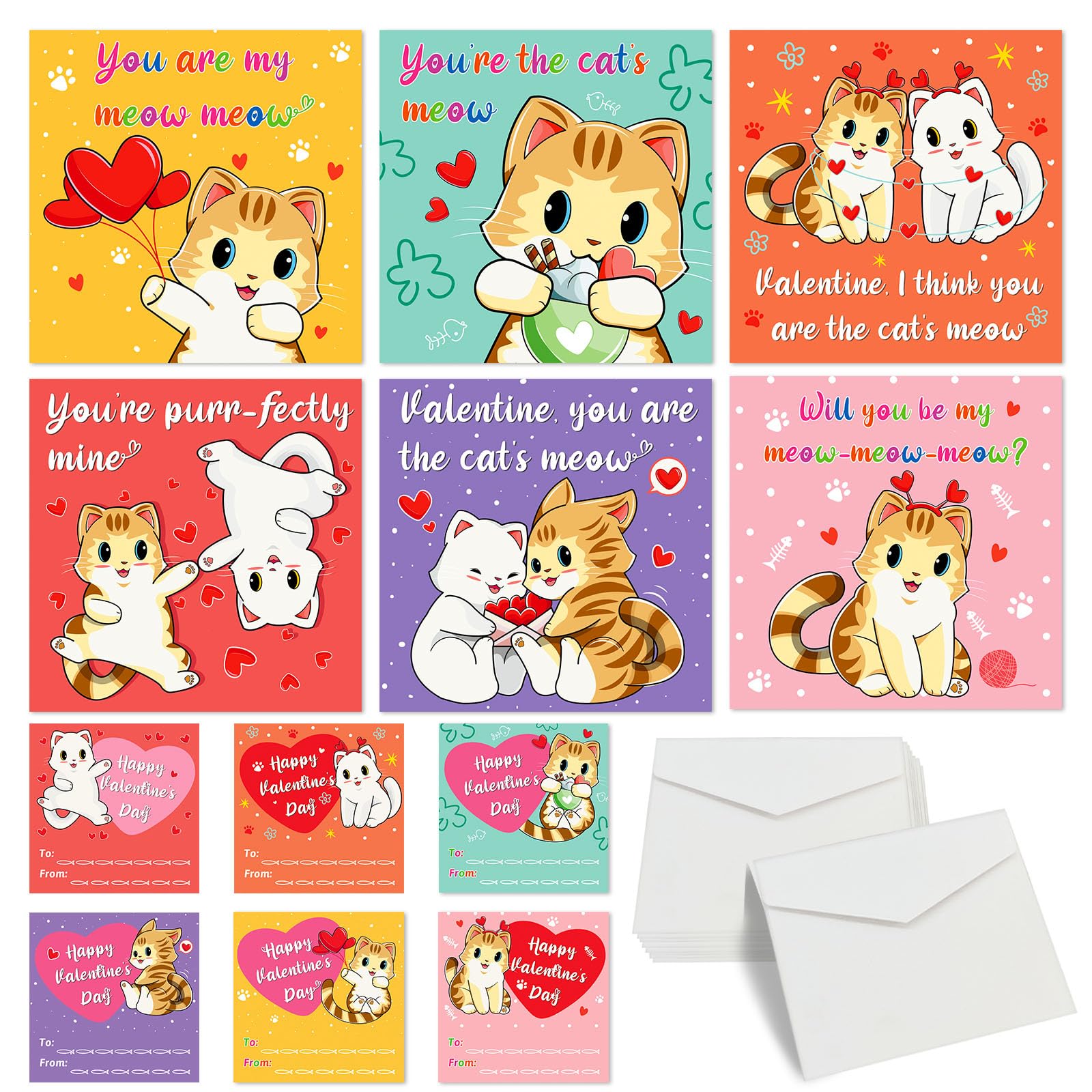 Amazon.com : JUESMOS Cat Valentines Day Cards for Kids Classroom 30PCS ...