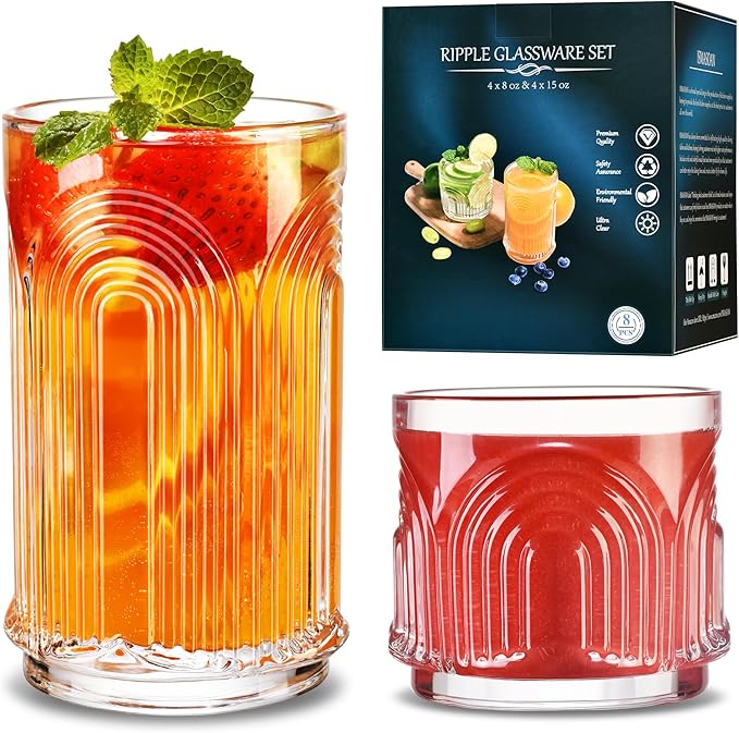 Amazon.com | ISMASOAN Arch Design Drinking Glasses Set of 8, Highball ...