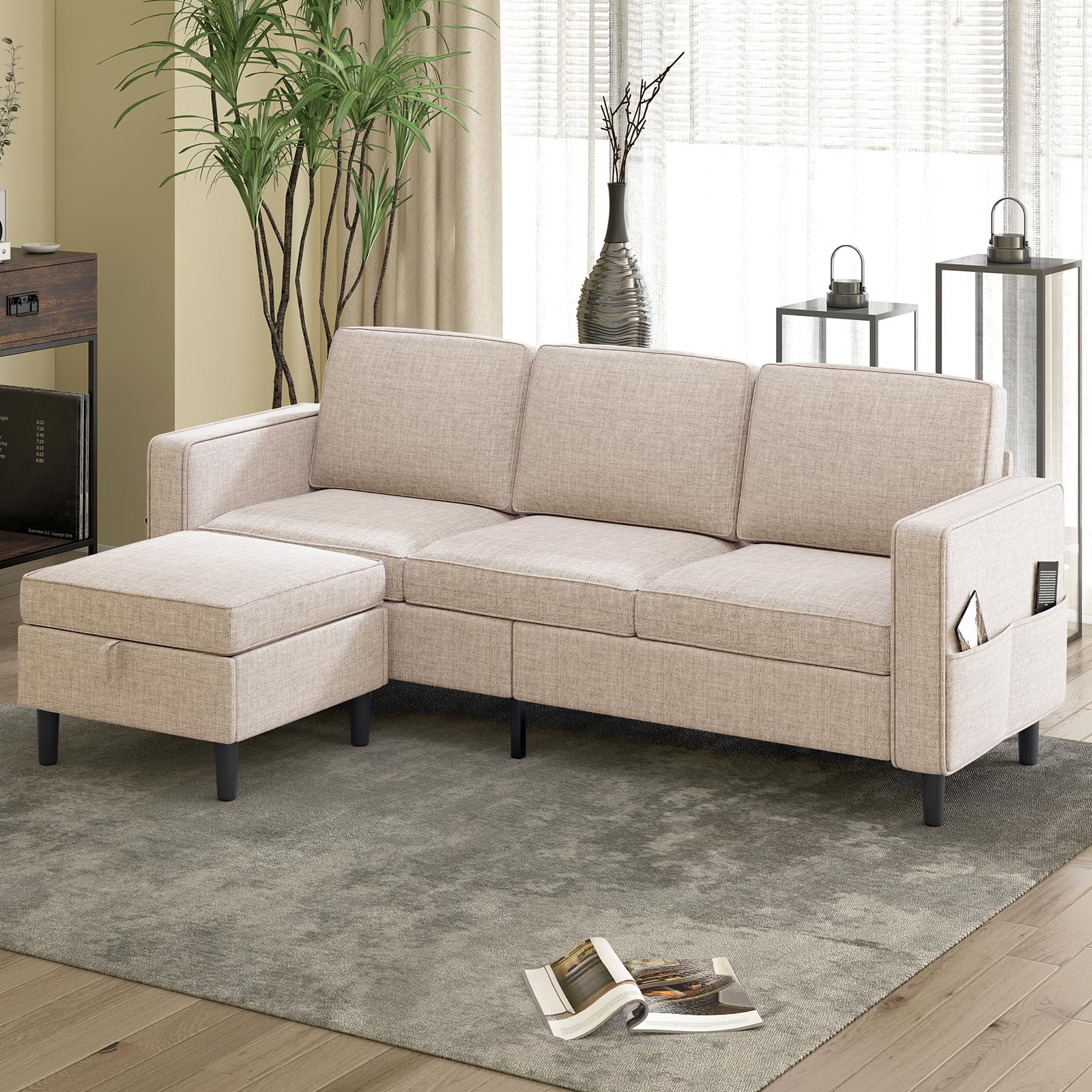 Amazon.com: PUREMIND 78 Inches L Shaped Sofa, Linen L Shape Sectional ...