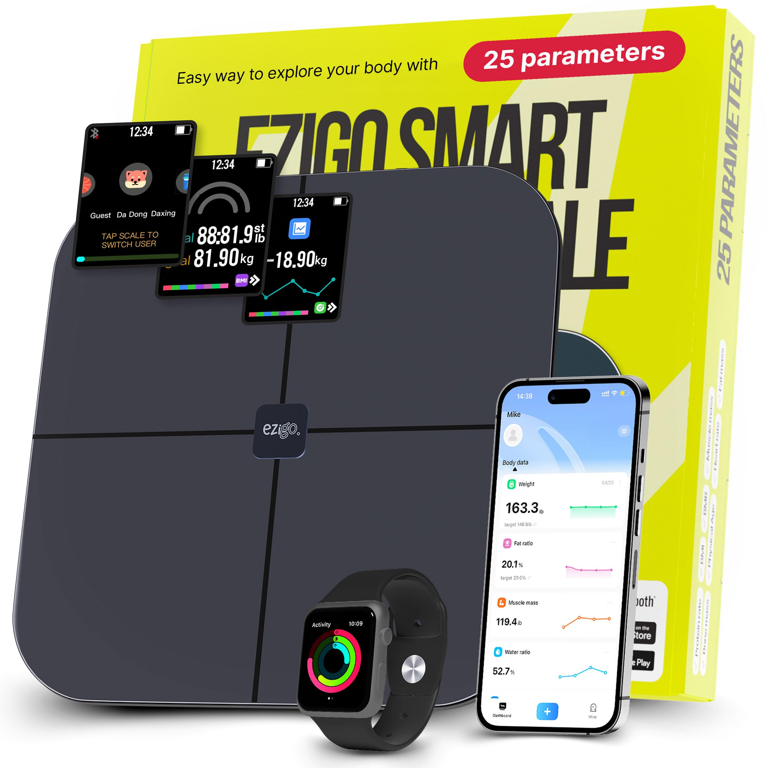 Snapklik.com : Professional 25 Metrics Smart Scale For Body Weight