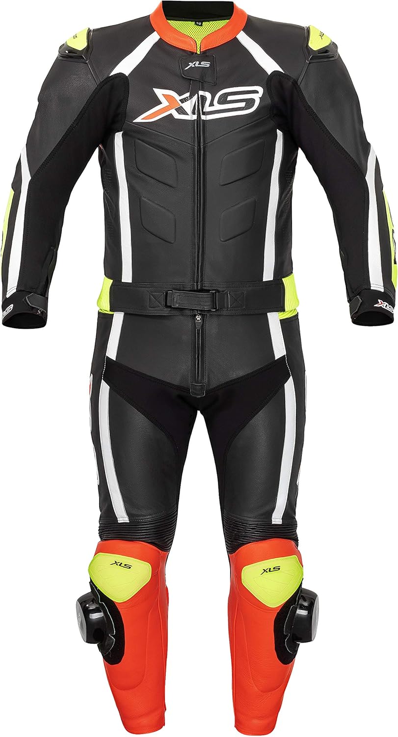 XLS Lederkombi hochwertiger Zweiteiler Schwarz Rot Neongelb zweiteilig ...