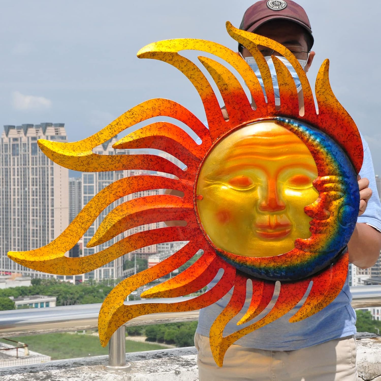 Amazon.com: wotieuns Large Outdoor Metal Glass Sun and Moon Wall Decor ...