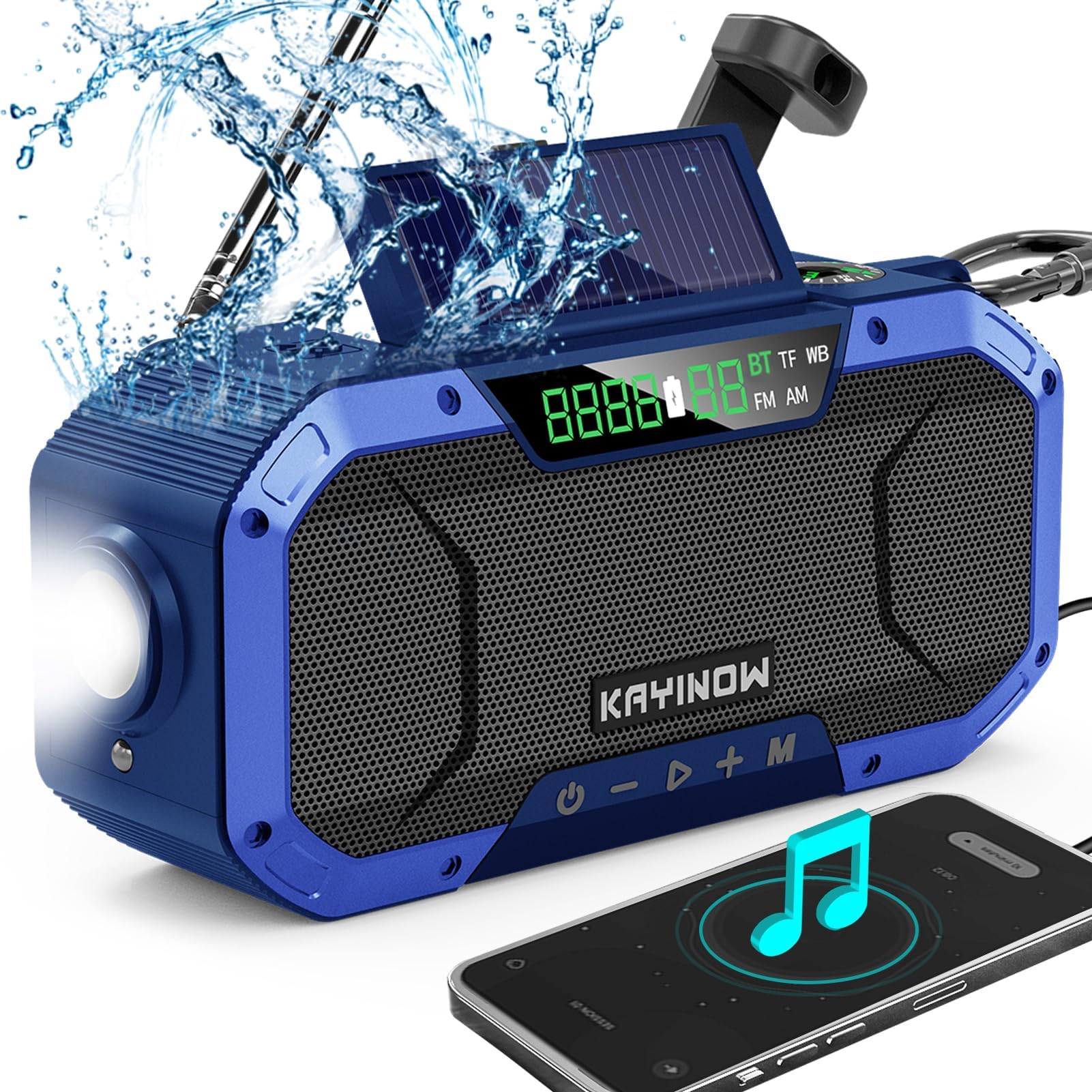 Portable Emergency Weather Radio with Waterproof Bluetooth Speaker, AM ...