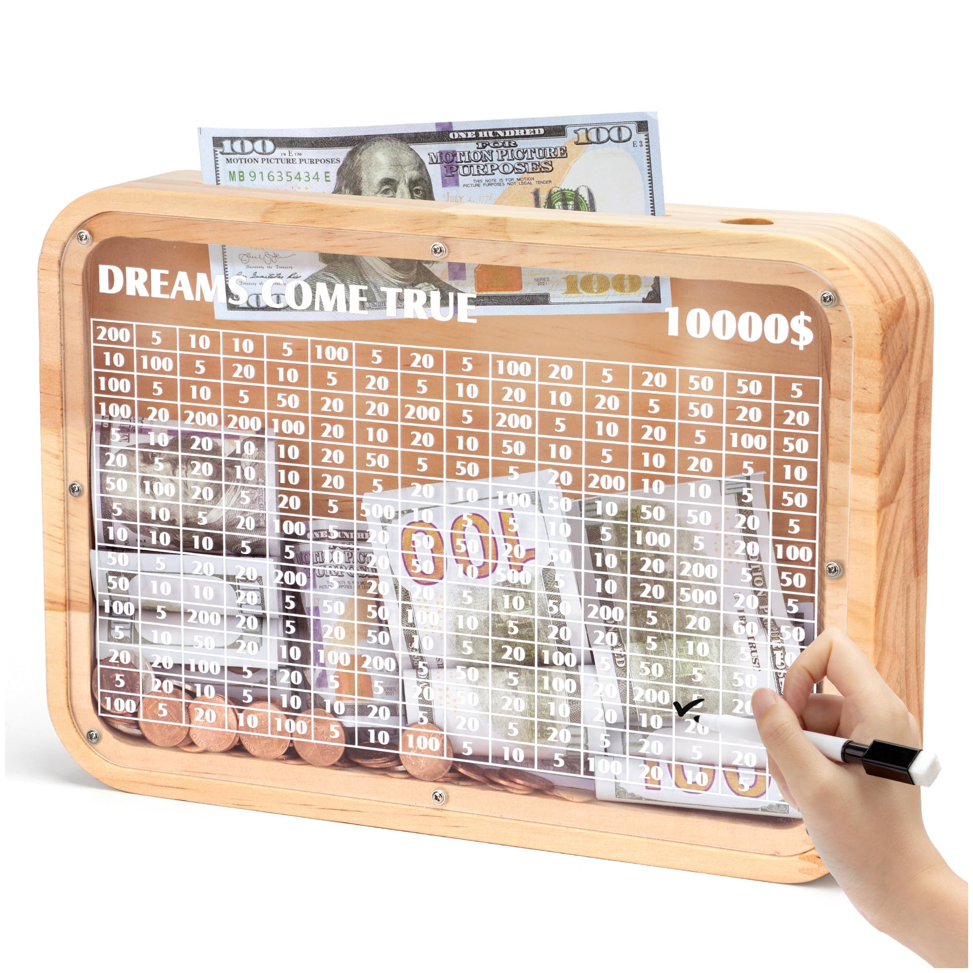 Amazon.com: Wooden Money Saving Box with Cash Vault $10000 Piggy Bank ...